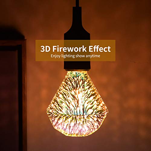 Porseme 3D Fireworks Decorative Light Bulb, E26 Base, 4W, AC100-240V, Glass Bulbs with Soft Warm Light, Shiny Decor for Home, Bedroom, Party (Included 1-Pack Diamond Bulbs)