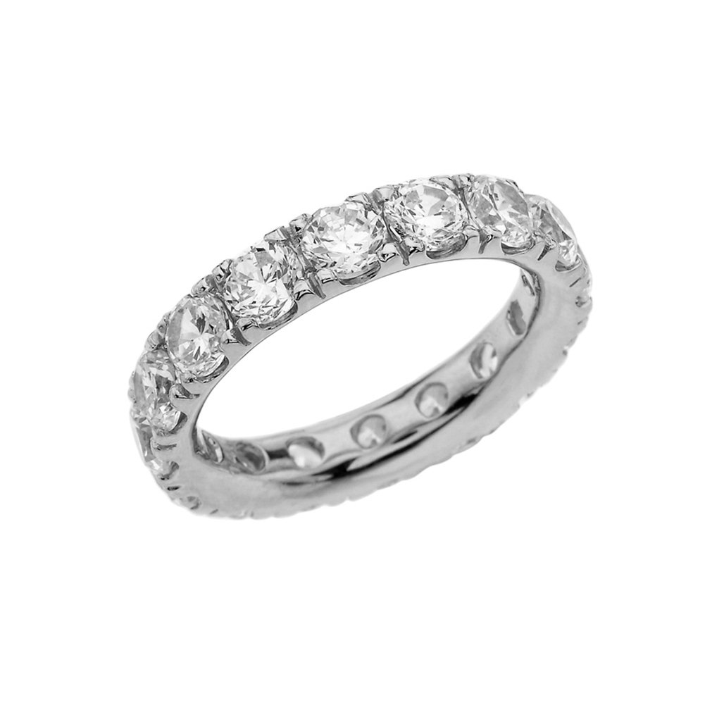 Modern Contemporary Rings Sterling Silver 4mm April Birthstone Cubic Zirconia Comfort Fit Eternity Band (Size 7)