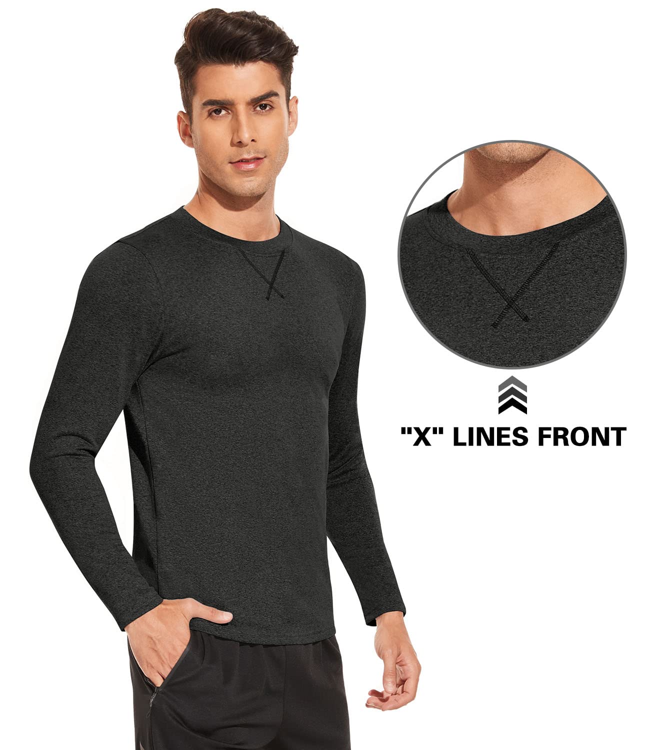 Soneven Thermal Long Shirts for Men Running Workout Tops Muscle Fitted T-shirt for Cold Weather Grey