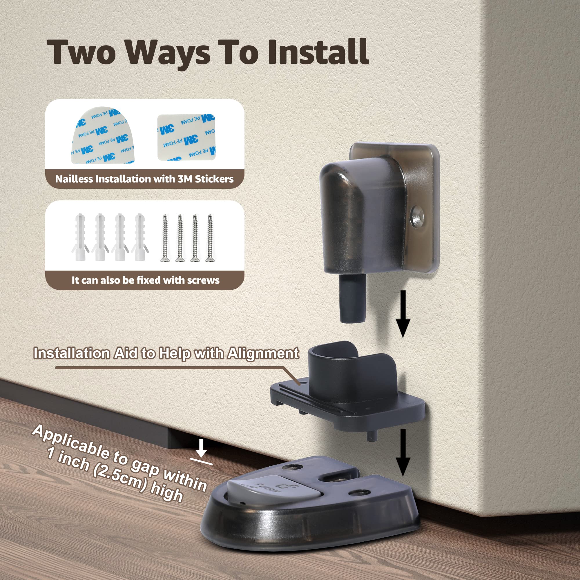 MOSECYOU Door Stoppers to Keep Door Open, Door Holder, Mechanical Doorstop with Lock Feature, Noiseless and Minimalist (2 Pack, Light Black)