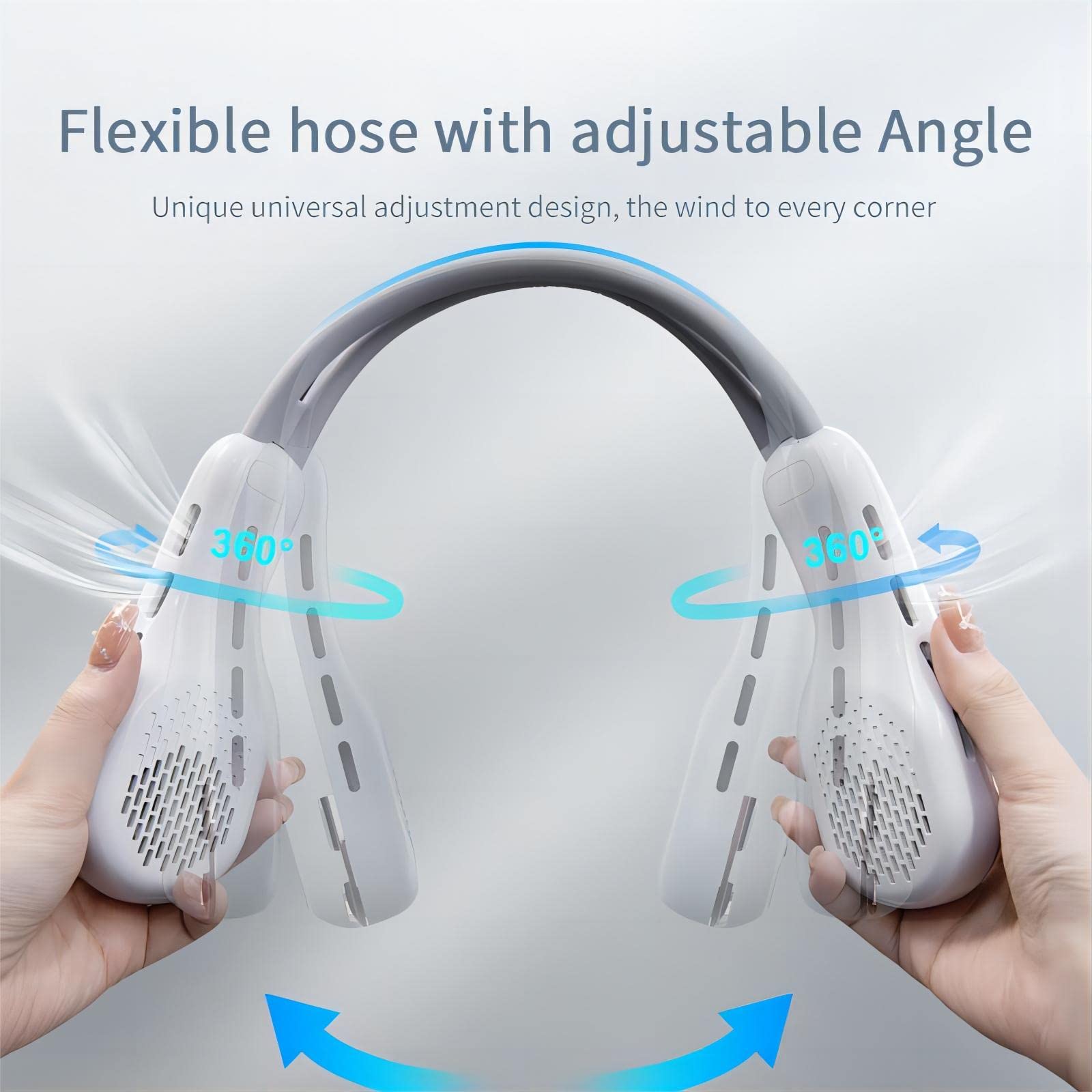 WATCENDY Neck Fan Wearable Hands Free Bladeless Neck Fan LED Colored Light 3 Speed 360ยฐ Wind Direction Adjustment Rechargeable Portable Neck Fan (Lilac purple)