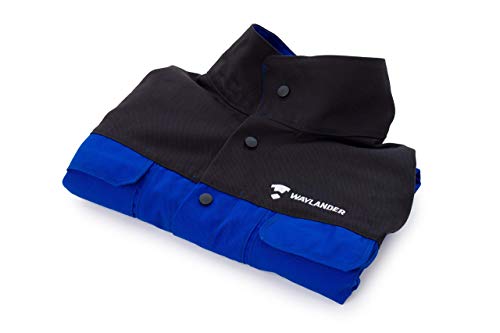 Waylander Flame Resistant FR Cotton Welding Jacket with Snap Button Front and Wrist Closures - Black/Blue (MEDIUM)
