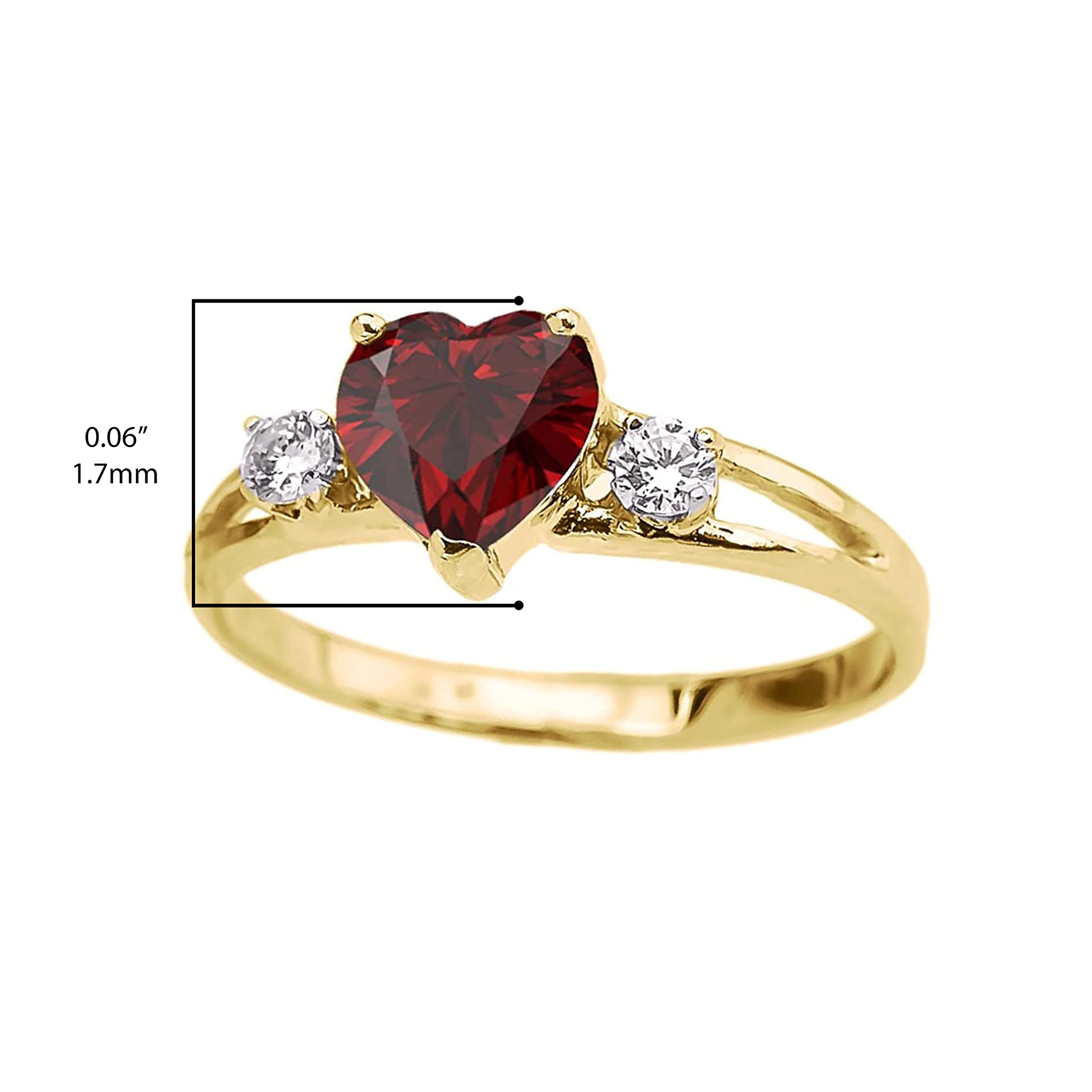 Modern Contemporary Rings 10k Yellow Gold Heart Shape Garnet & White Topaz Split Shank Three Stone Ring - Size 9