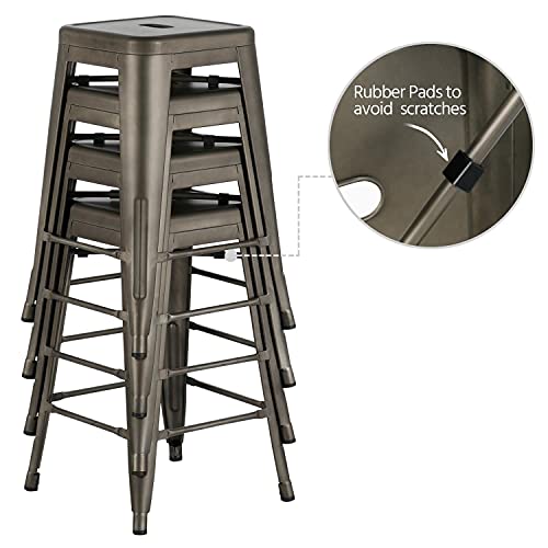 Yaheetech 24 Inches Metal Bar Stools Kitchen Counter Height Bar Stools Indoor/Outdoor Stool Patio Furniture Modern Stackable Barstools Dining Chair, Metal