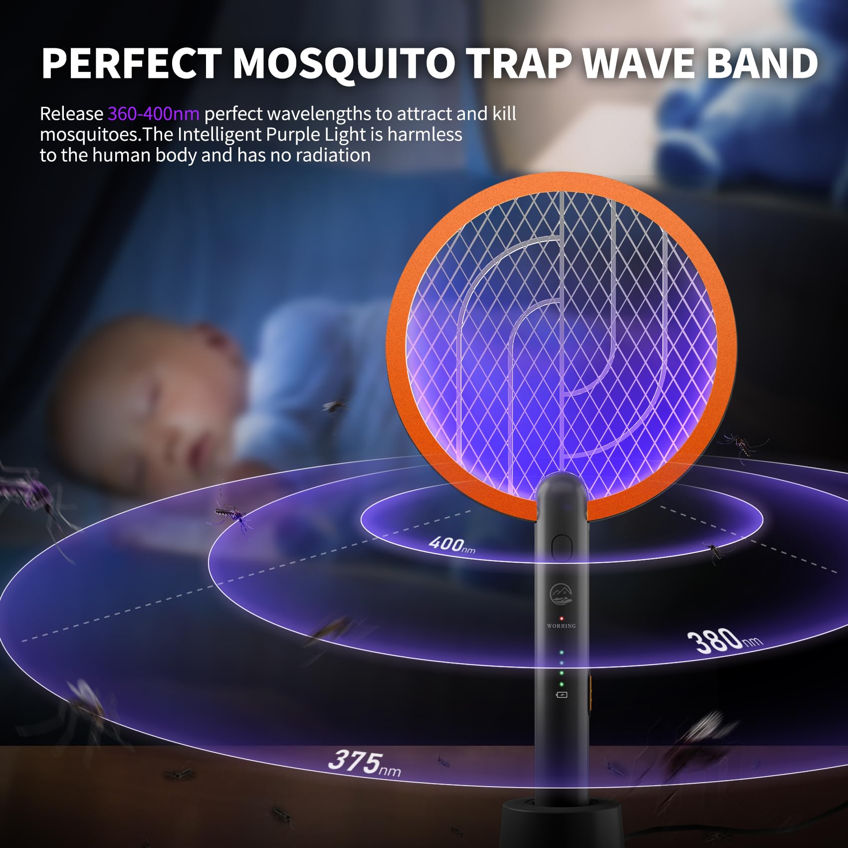 Mosiller Electric Fly Swatter Racket, 2 in 1 Rechargeable Bug Zapper with 3 Layer Protection, USB Charging Fly Zapper & 4000 Volt Purple Light Mosquito Swatter for Indoor and Outdoor