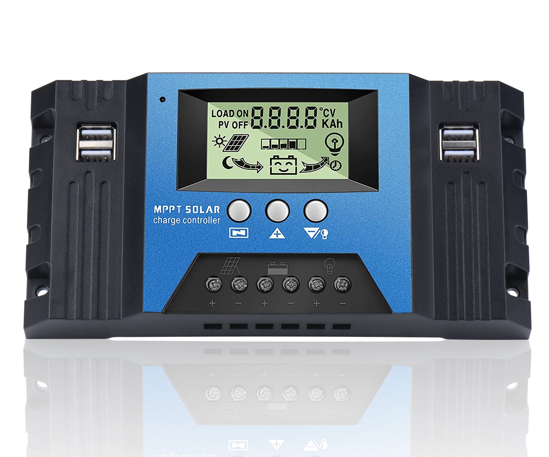 MPPT 30amp Solar Charge Controller 12V 24V Auto, MPPT Solar Controller 30A with Backlit Display, Temperature Sensor 4 USB Ports Fit for Solar Panels 12V 24V Gel Sealed Flooded and Lithium Battery