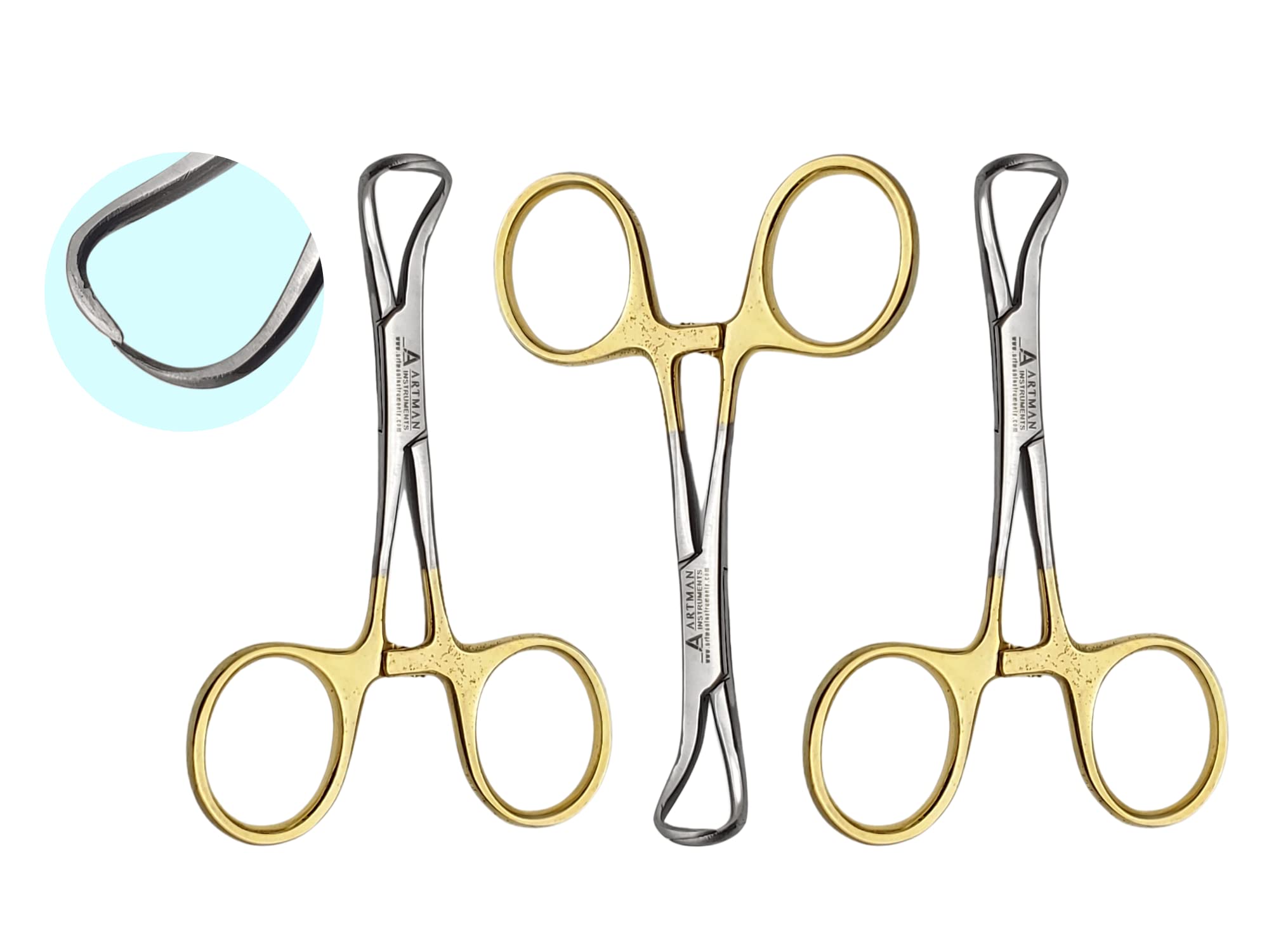 Towel Clamp Backhaus Forceps Gold Plated 3.5" Medical Surgical Instrument ARTMAN Set of Three (3)