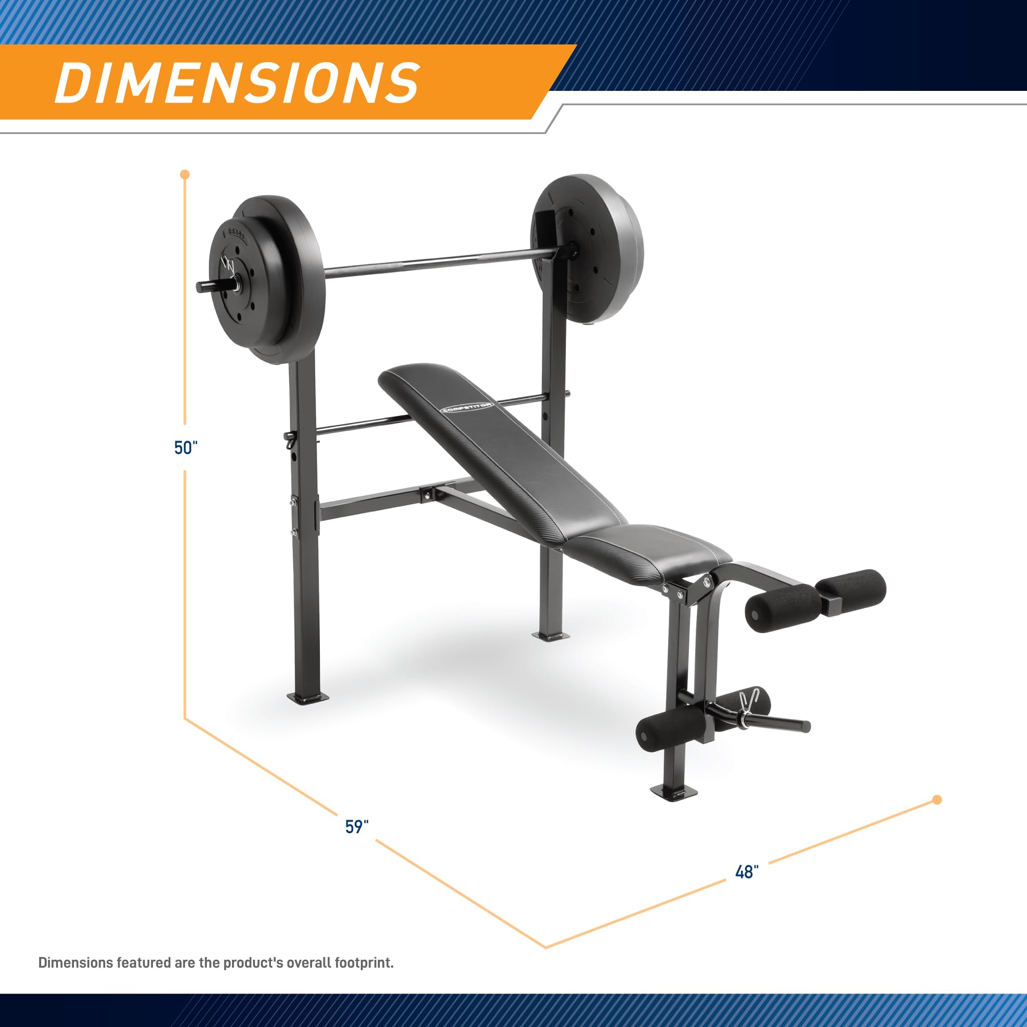 Marcy Competitor Standard Workout Bench with 80 lbs Vinyl-Coated Weight Set Combo CB-20111