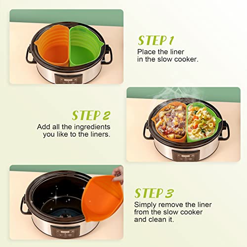 Slow Cooker Liners, 2 Pack Divider Silicone Liners for 6 QT Oval Pot, Reusable Leakproof Large Instant Pot Liners for Kitchen Use, Foldable Dishwasher Safe Cooking Liner