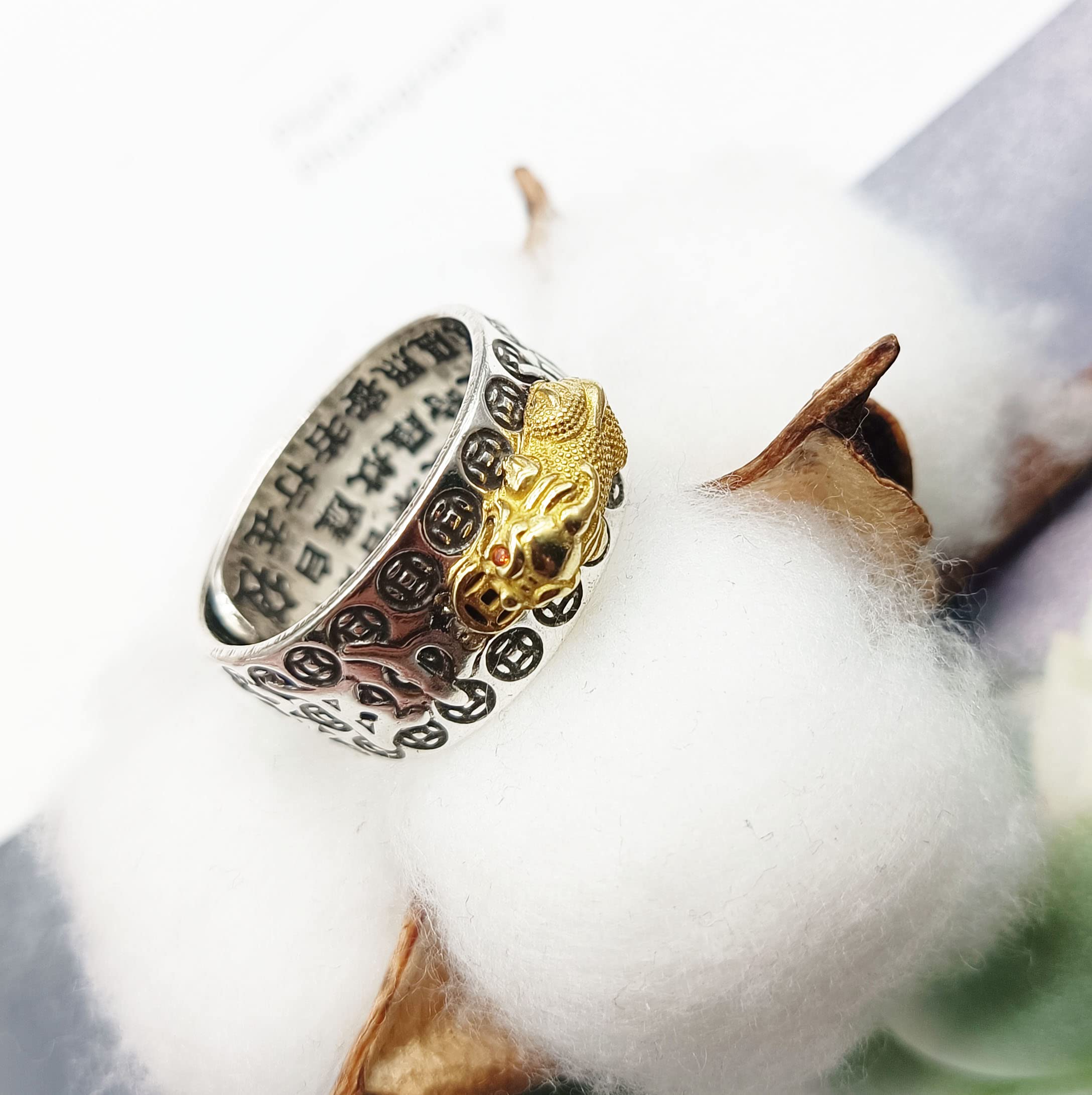 SONNYX 8 Pieces Feng Shui Pixiu Ring Buddhist Lucky Amulet Mantra Double Protection Wealth Ring For Men Women Adjustable Garnet Ring Gift Jewelry