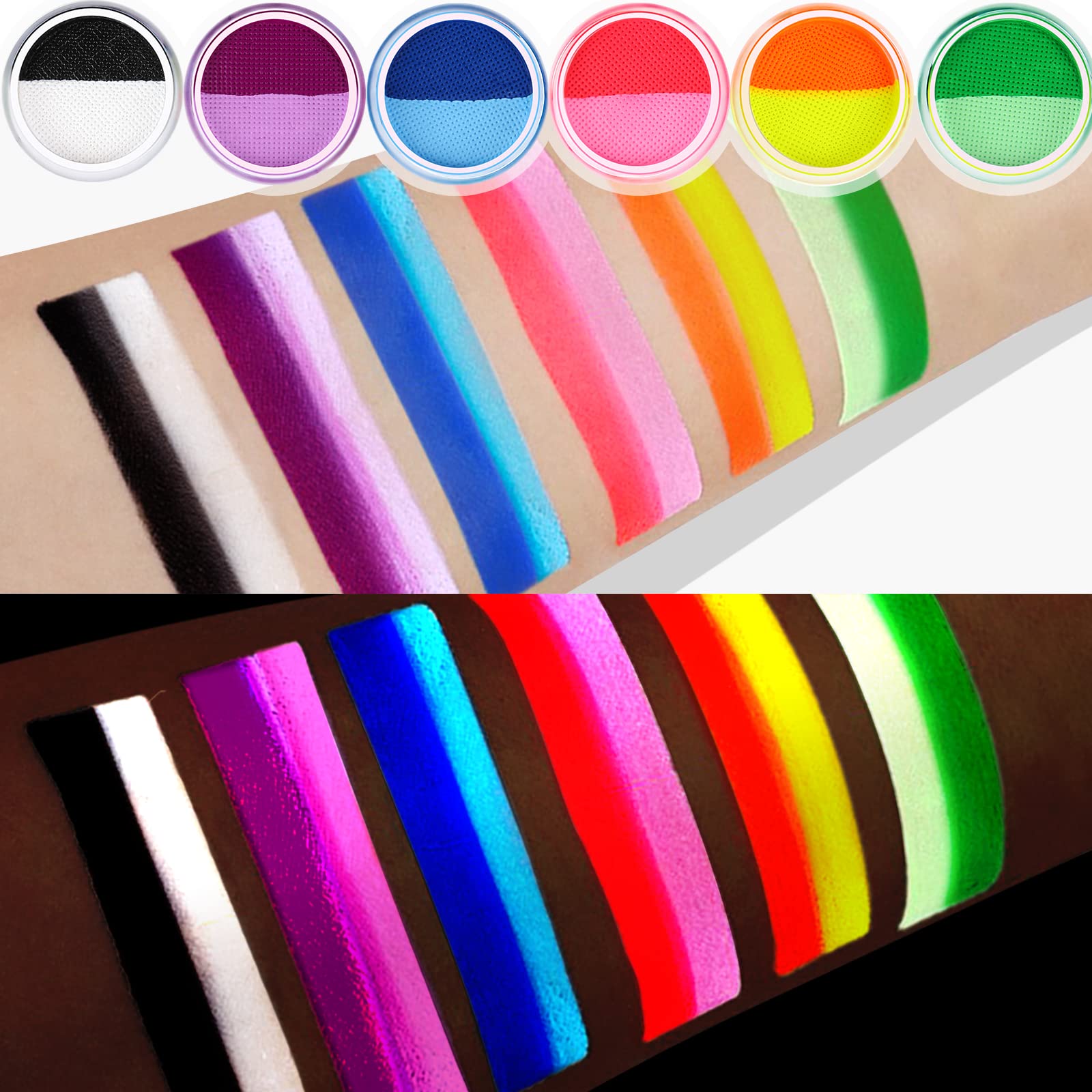 Water Activated Eyeliner, UV Glow Neon Cake Paint, 12 Bright Color Hydra Eye Liner,UV Glow Blacklight Luminous Body Face Makeup Paint, Costume Halloween and Club Makeup Art Paint (01)