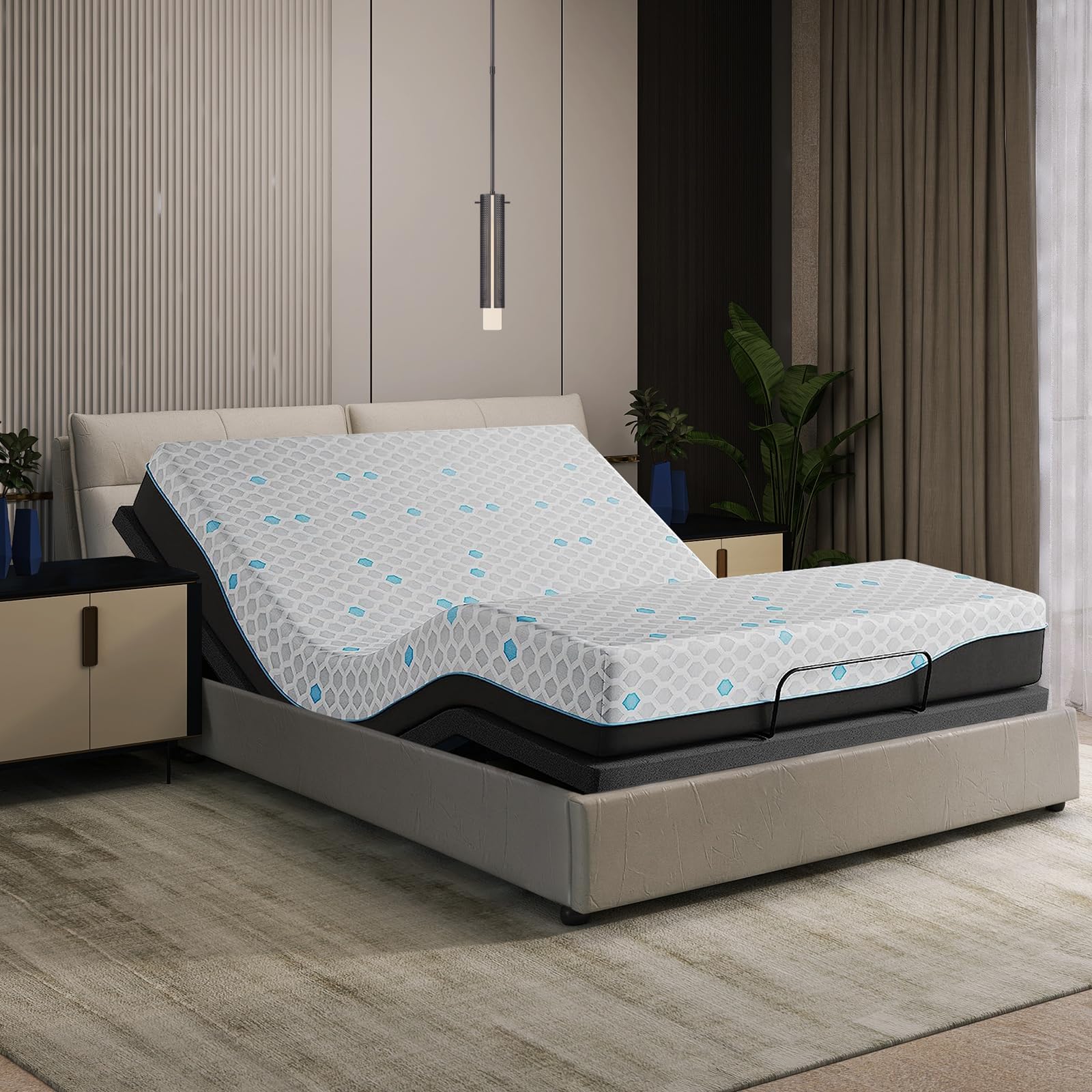 MLILY EGOHOME Split King Adjustable Bed Frame with Wireless Remote for Independent Head and Foot Incline, Folding Electric Bed Base for Zero Gravity, Anti-Snore, Easy Assembly, Double Twin XL