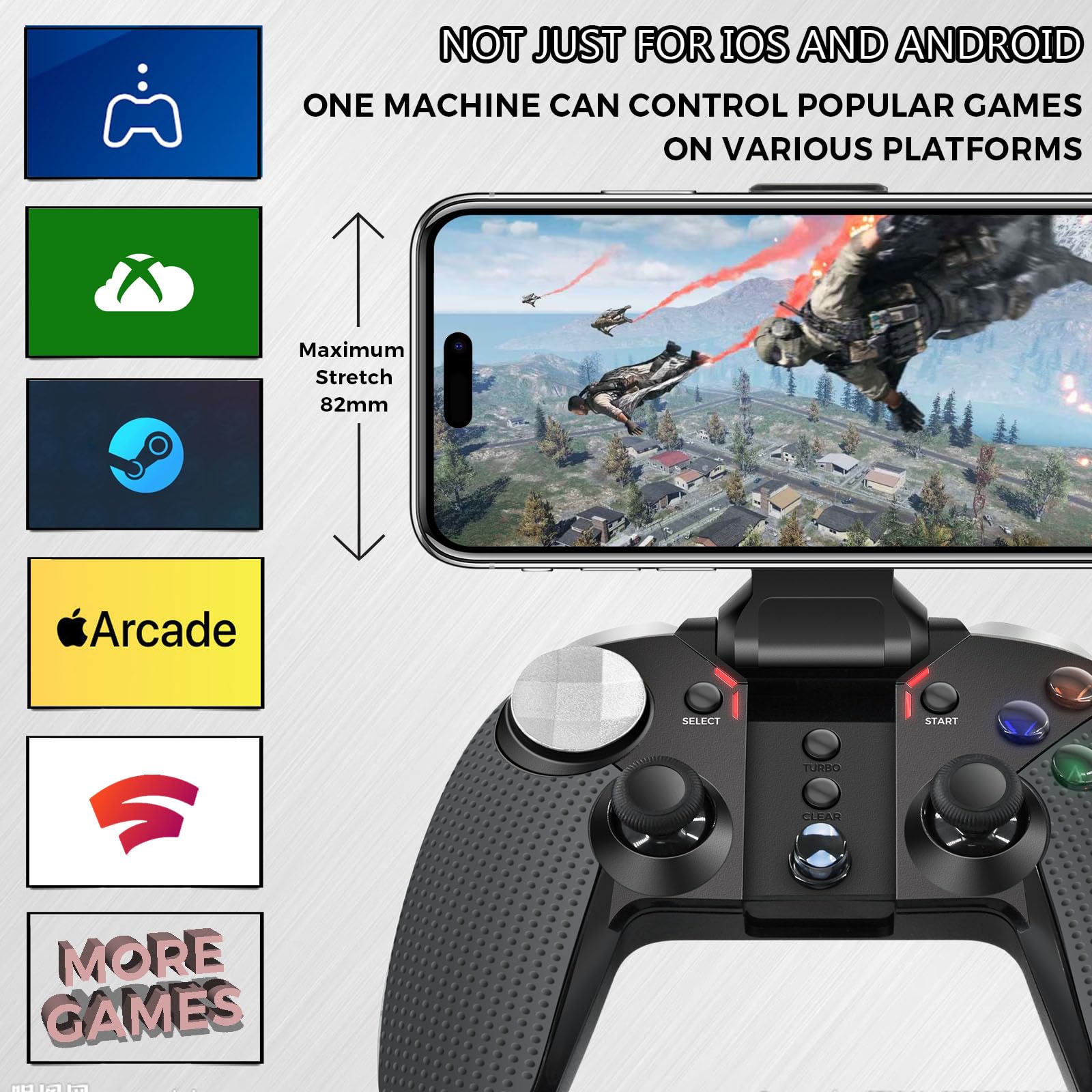 Wuzcon Wireless Controller for iOS, Android, Switch, PC, TV Box, Tesla, Apple Arcade MFi & Cloud Gaming. with Bluetooth/Phone Clip/2.4G Receiver/USB-C Adapter/Turbo/Vibration/6-Axis Gyro/Extra Dpad