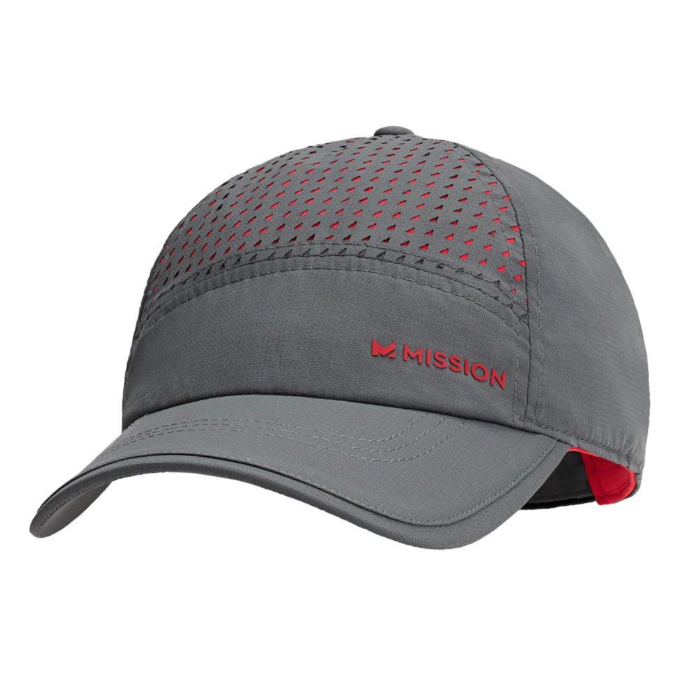 MISSION Max Cooling Laser Cut Performance Hat- Unisex Baseball Cap, Cools when Wet- Charcoal/Teaberry, one size