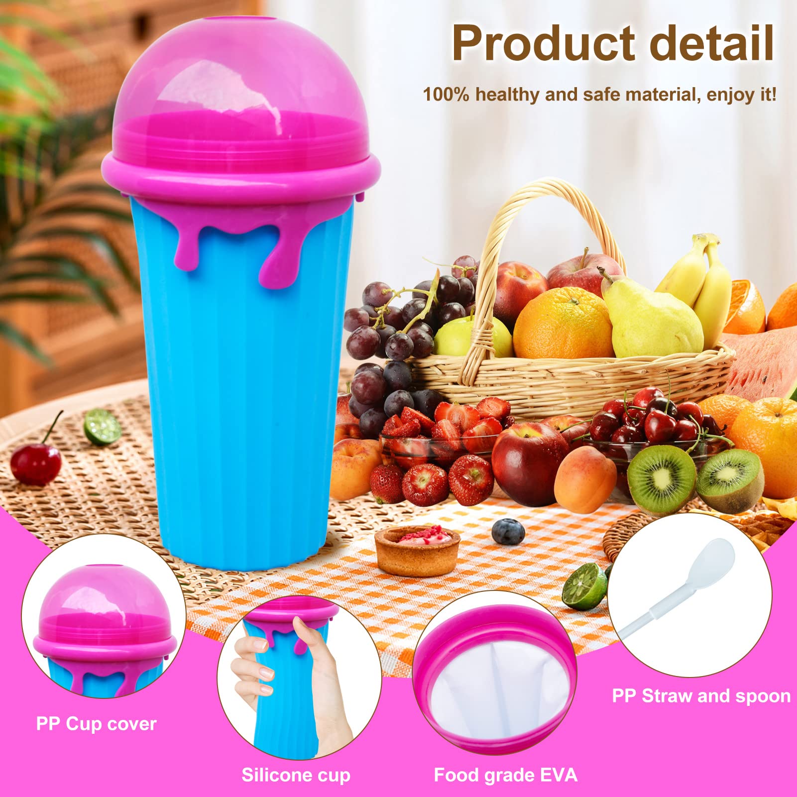 Slushy Cup, 500ml Magic Slushy Maker Cup TIK TOK Quick Frozen Magic Cup Double Layers Slushie Cup Portable Quick Frozen Smoothies Squeeze Cooling Cup