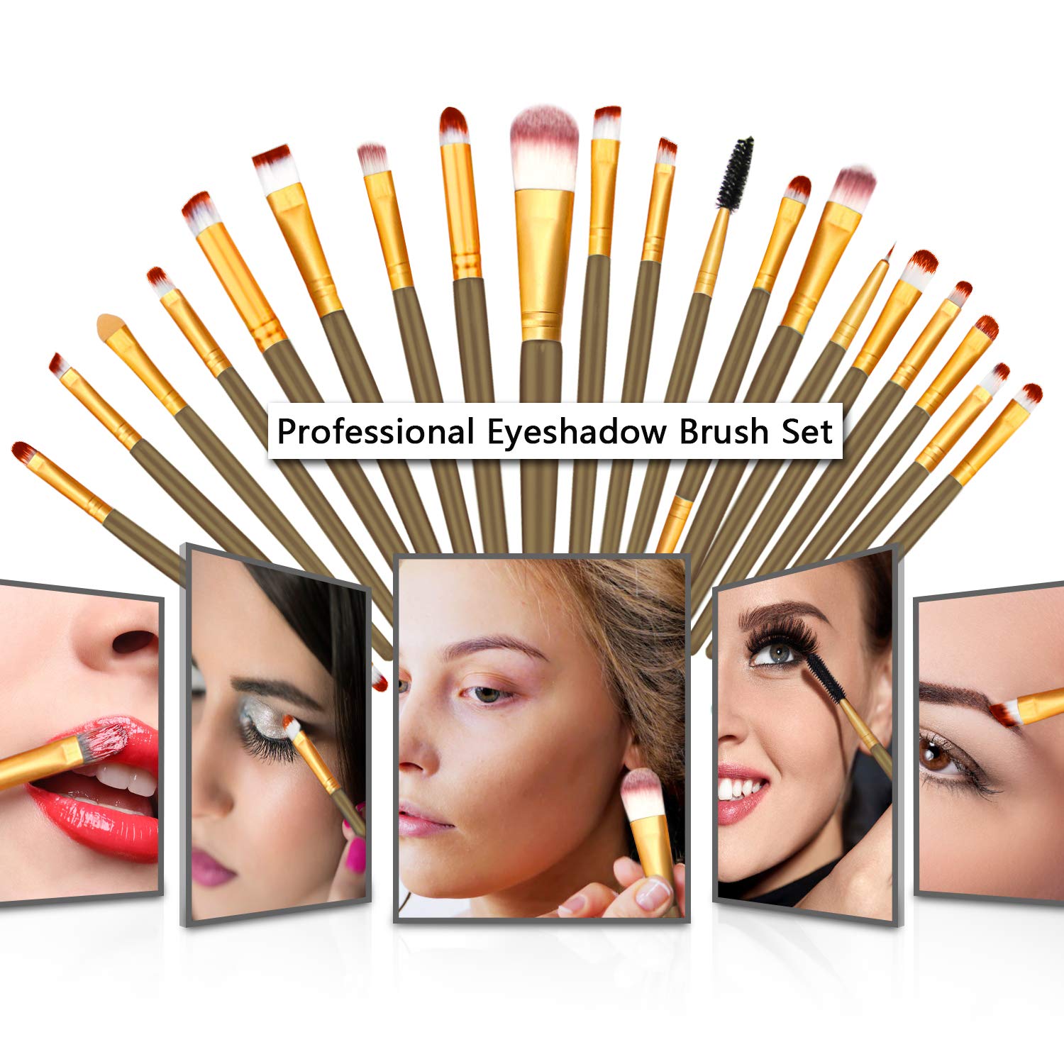 NICEMOVIC 20 Pcs Makeup Brush Set, Powder Foundation Eyeshadow Eyeliner Lip Cosmetic Brushes Make-up Toiletry Kit it(Grey & Gold) Ideal for Pro & Daily Use