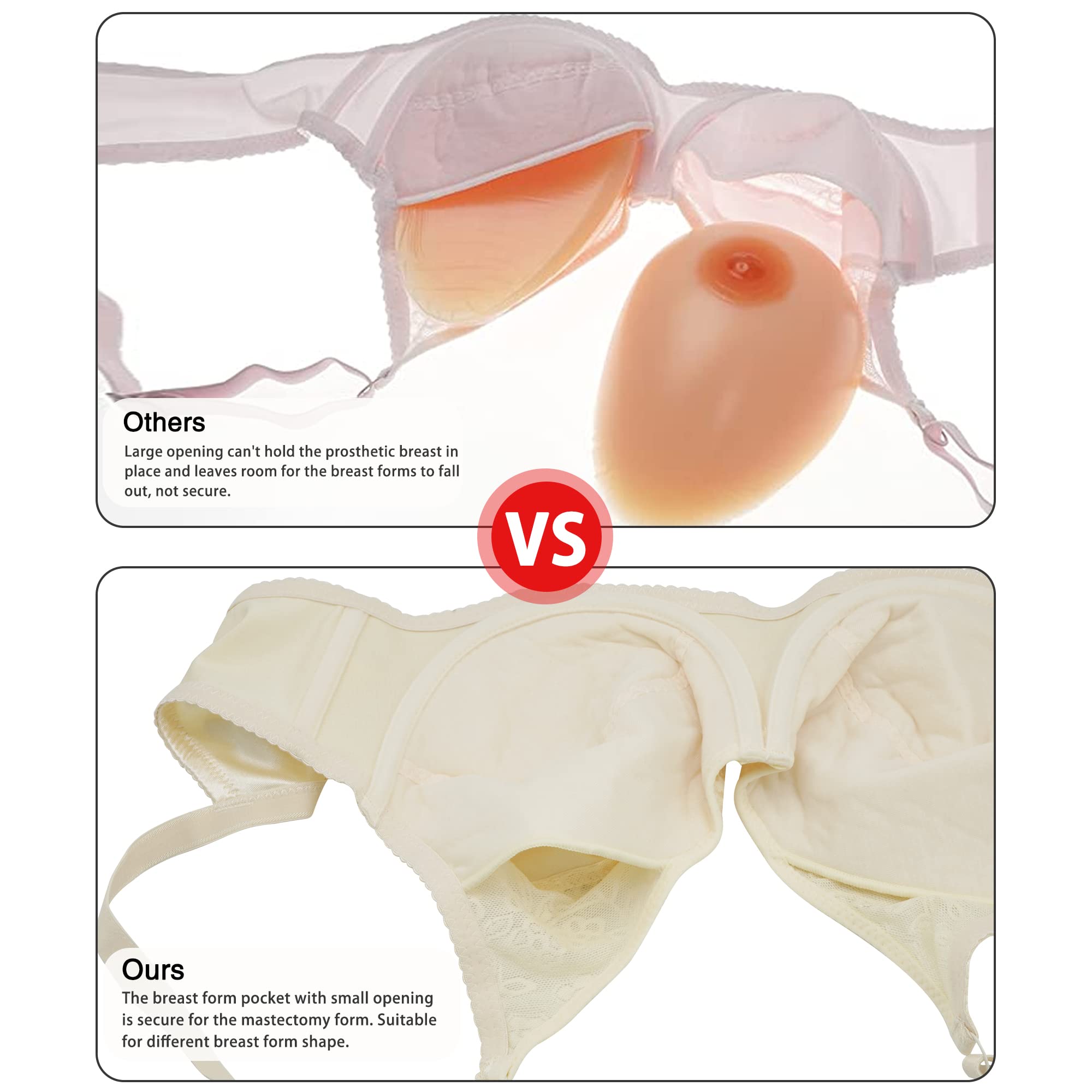 NORFULL Special Pocket Bra for Silicone Breast Forms Post Surgery Mastectomy Crossdress White Bra Size 38/85