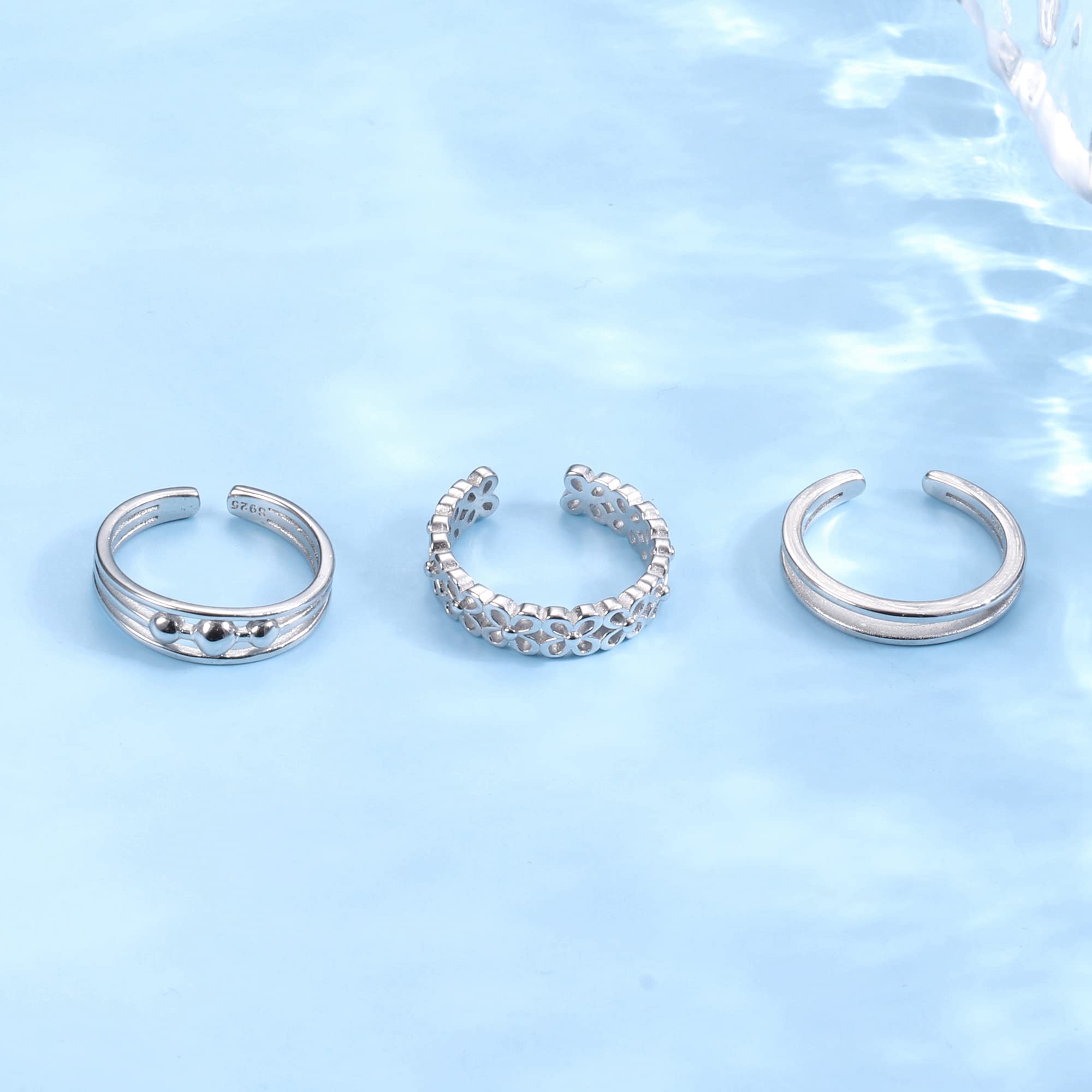 Sllaiss 925 Sterling Silver Toe Rings For Women Summer Beach Moon Star Flower Adjustable Open Toe Rings Stackable Vintage Knuckle Rings(Set 1)