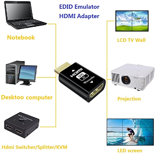 Woieyeks 2K HDMI EDID Emulator Passthrough,Display Emulator Adapter for Thunderbolt(Mini DisplayPort/DisplayPort) to HDMI KVM Switch/Extender/AV Receiver/Video Splitters Support 1080@60HZ (2 Pack)