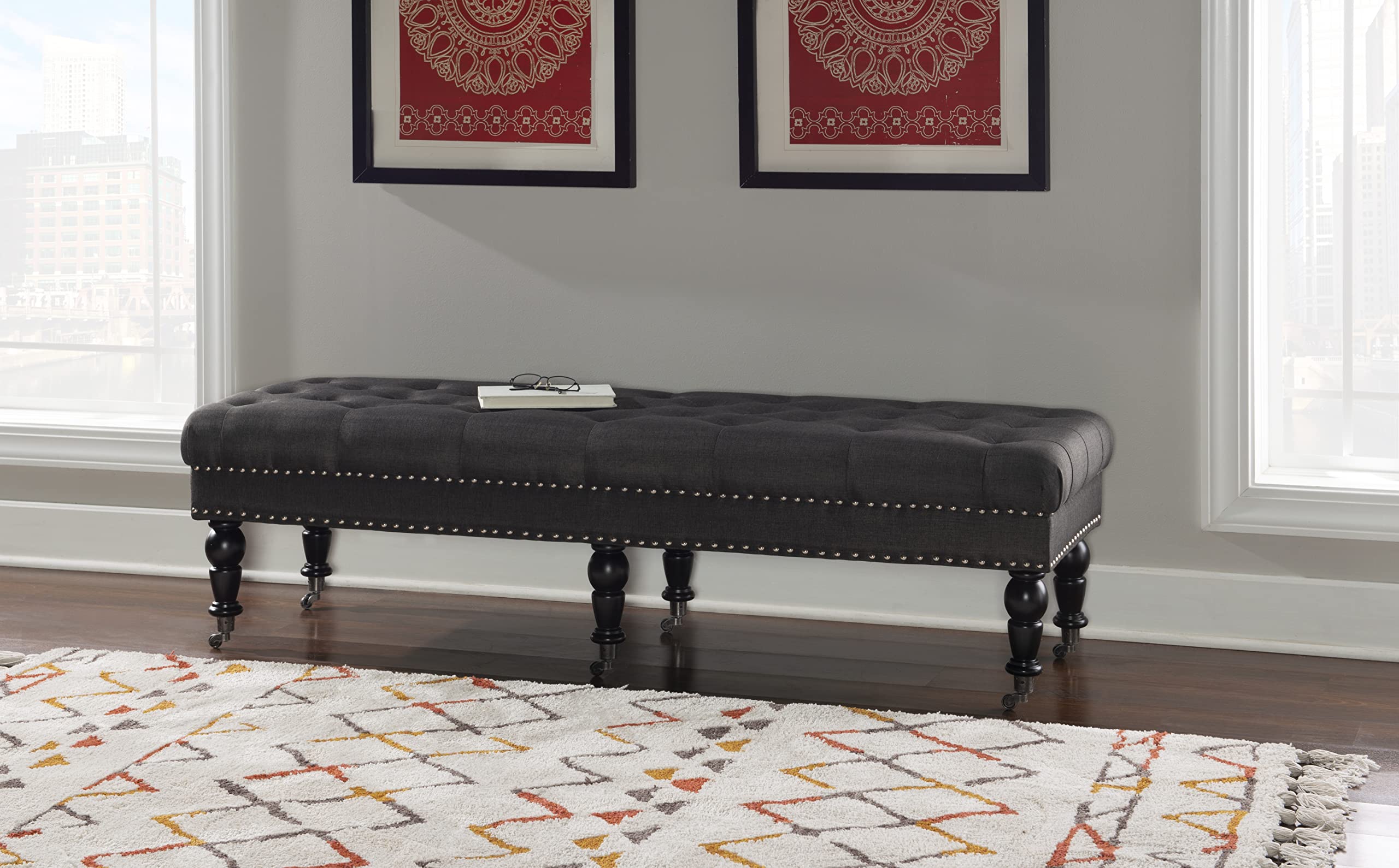 Linon Isabelle Bed Bench, 62-Inch, Black Finish