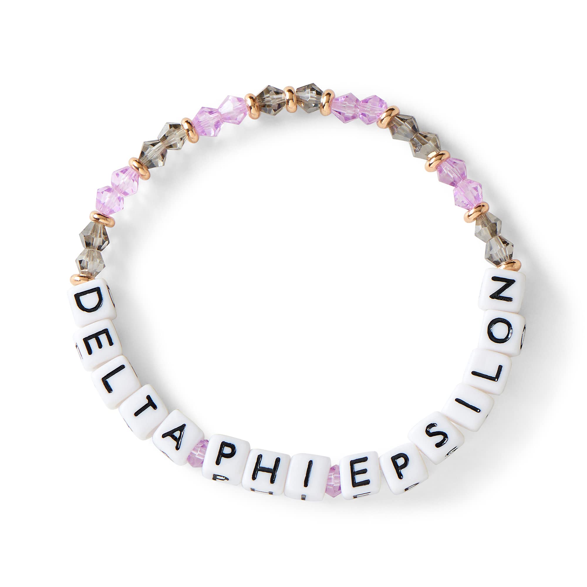 Sorority Shop Delta Phi Epsilon Bracelet — Glass Bead Bracelet with DPE Name Beads and 18K Gold Accent Beads, Greek Sorority Jewelry for Big Little Sorority Gifts