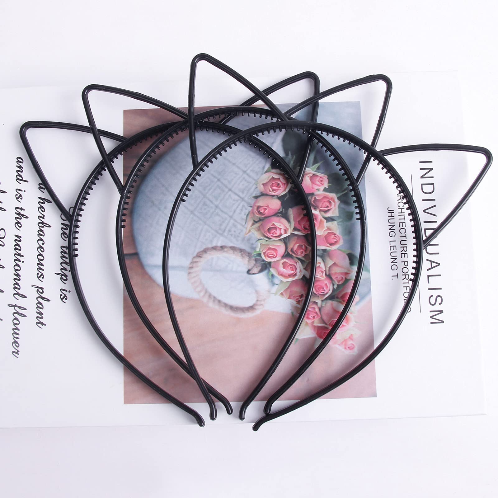 Rhoxshy Plastic Cat Ears Headband Cat Headbands for Girls Women Multicolor Head Hoops Sawtooth Kitty Ears Hairbands (Black)