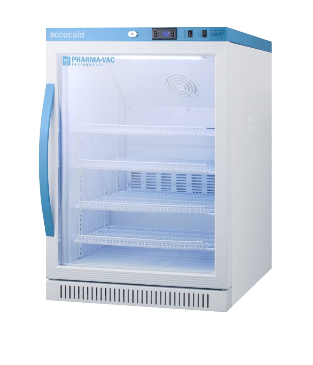 Summit Appliance ARG6PV Pharma-Vac Performance Series 6 Cu.Ft. Freestanding ADA Compliant Height Vaccine Refrigerator with Glass Door, Automatic Defrost, Digital Thermostat and White Cabinet
