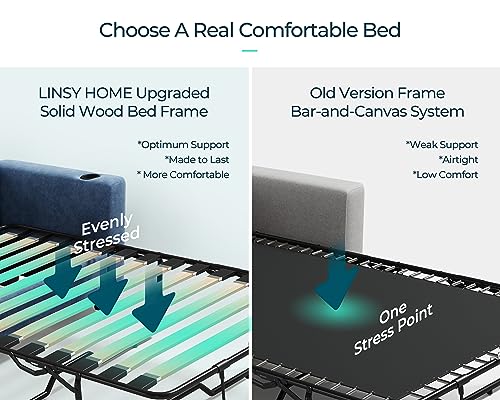 LINSY HOME Pull Out Sofa Bed, Queen Sleeper Sofa Couch with Memory Foam Mattress and Solid Wood Bed Frame, Covers Removable and Washable, Pullout Couch for Home Office, Blue, Queen Size