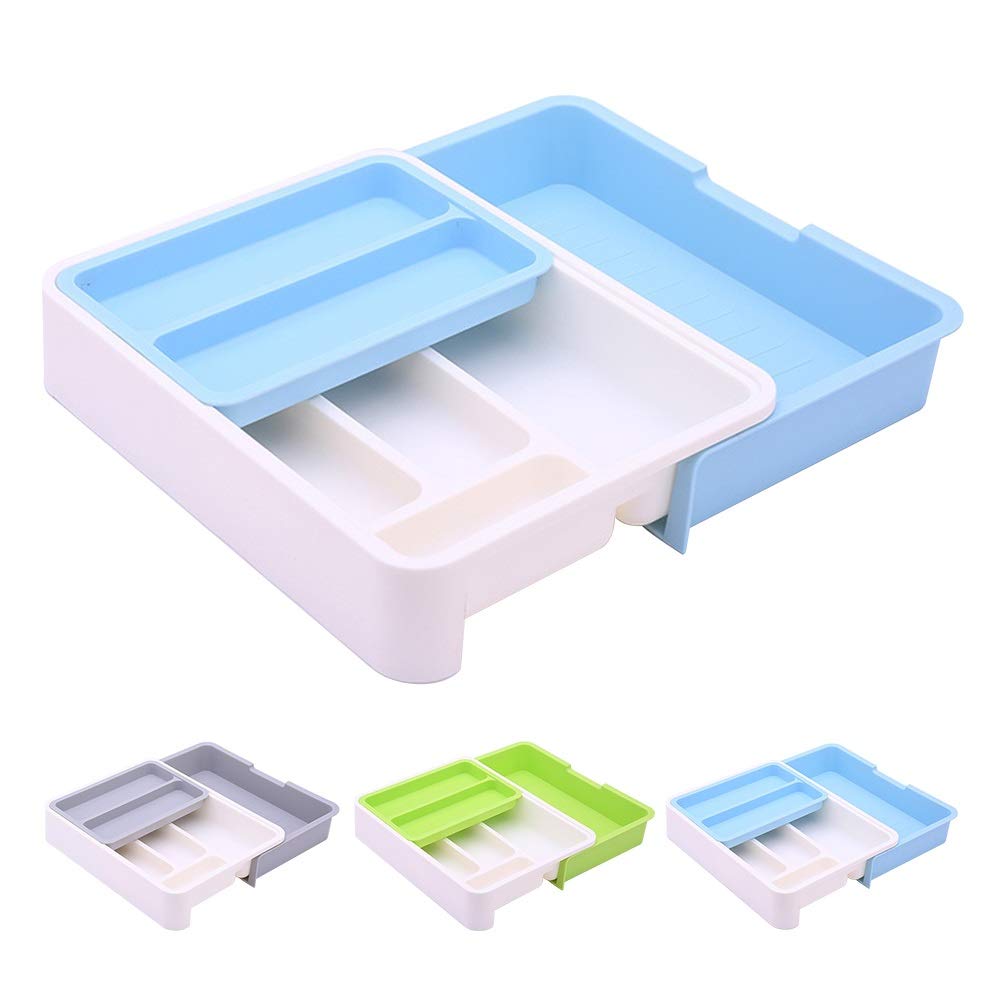 N/A Kitchen Drawer Organizer Plastic Storage Drawer Cutlery Tray for Drawers Divider Durable Utensil Multi Partition Safe Easy Clean (Color : Gray)