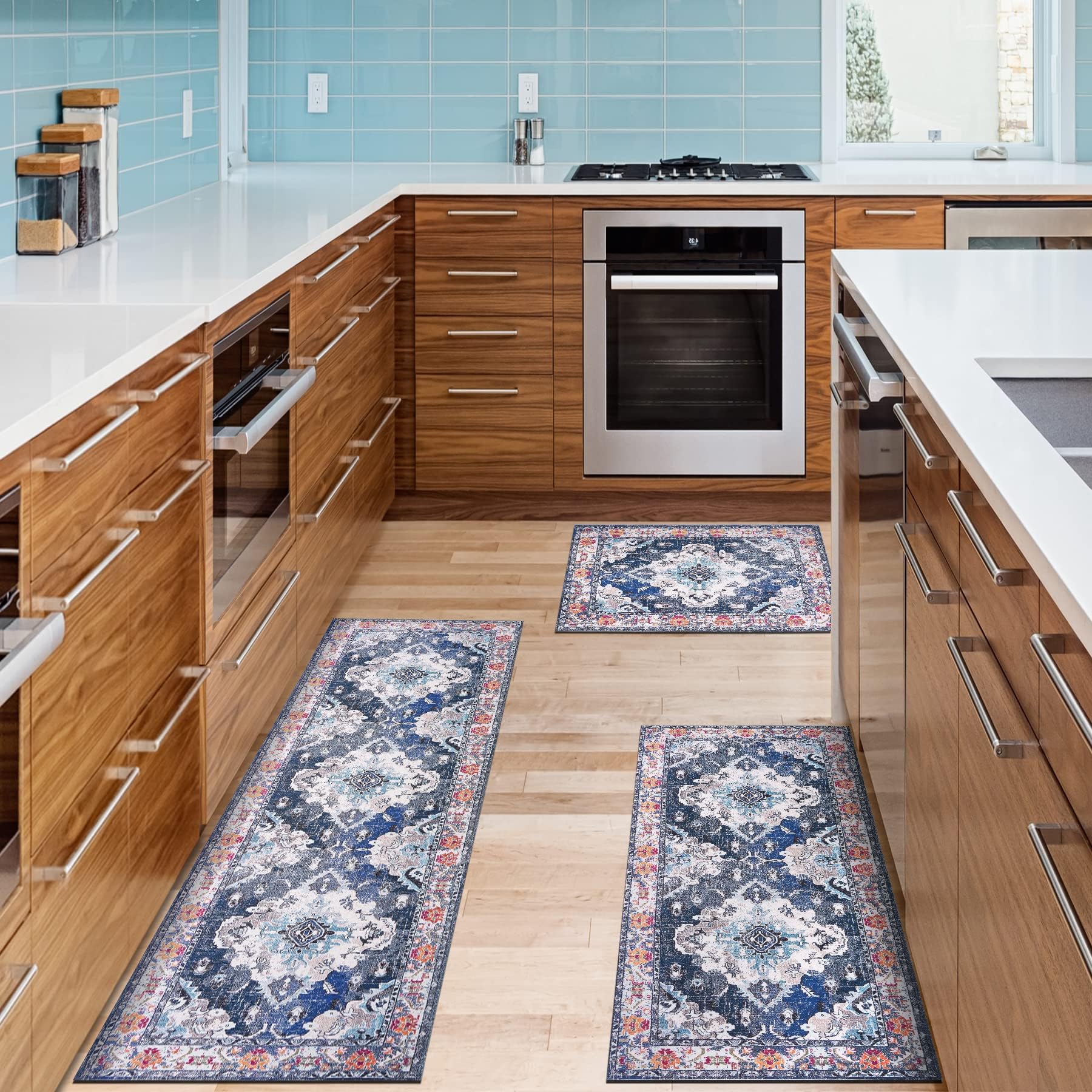 MATBAR Kitchen Mats for Floor 3 Piece Set Kitchen Rug Boho Non Slip Entryway Rug Sets Easy to Clean Laundry Room Rugs for Hallway