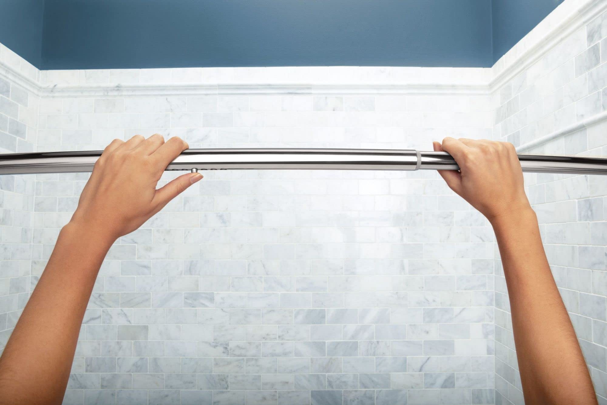 Moen Chrome 5-Foot Adjustable Tension Single Curved Shower Curtain Rod for Bathroom Shower, CSR2172CH