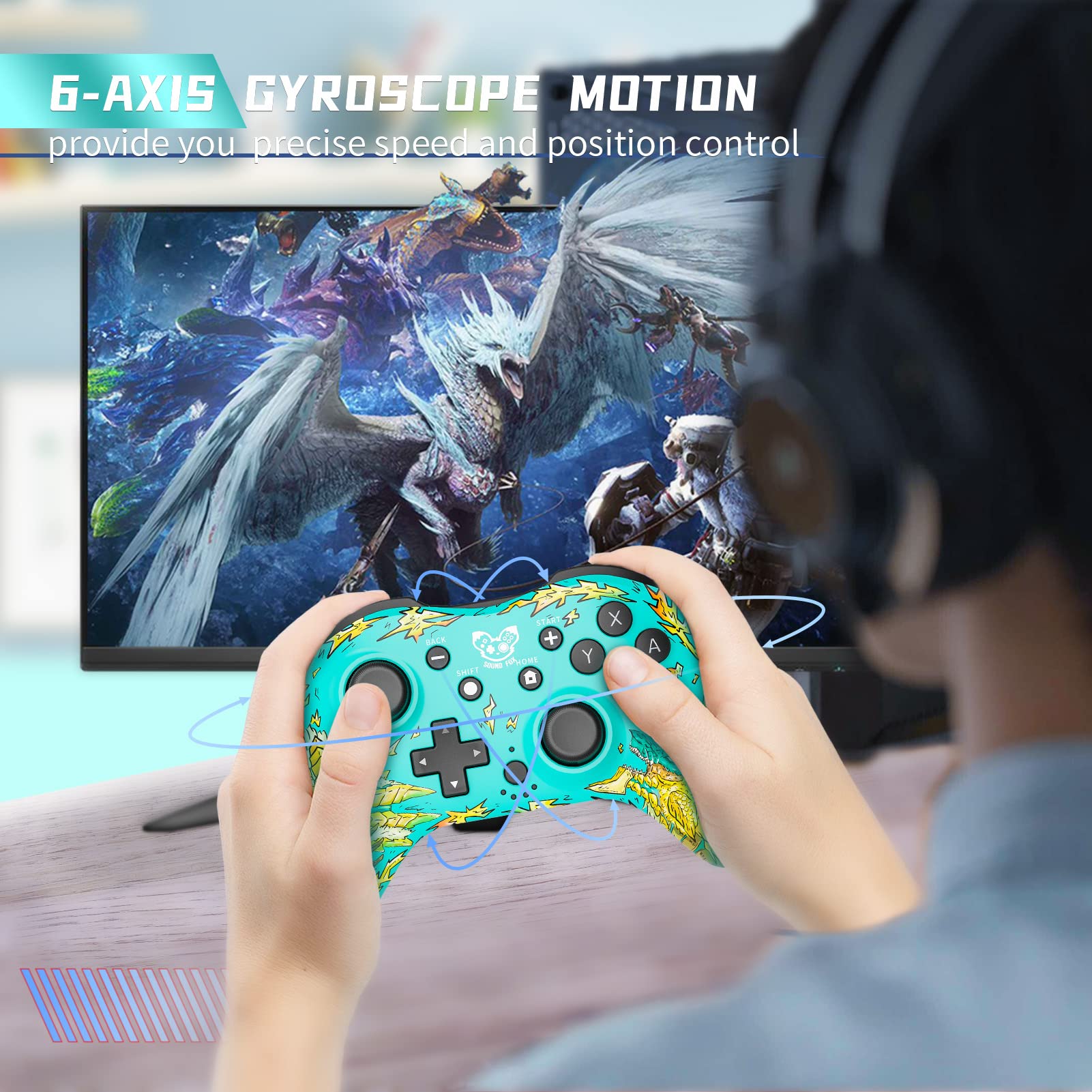 SOUND FOX Wireless Game Controller for Nintendo Switch//Lite/PC, Wireless Pro Gamepad with Magnetic Cover Design Support Vibration/Turbo/Macro/360° Motion Control/Wake/Screenshot Function