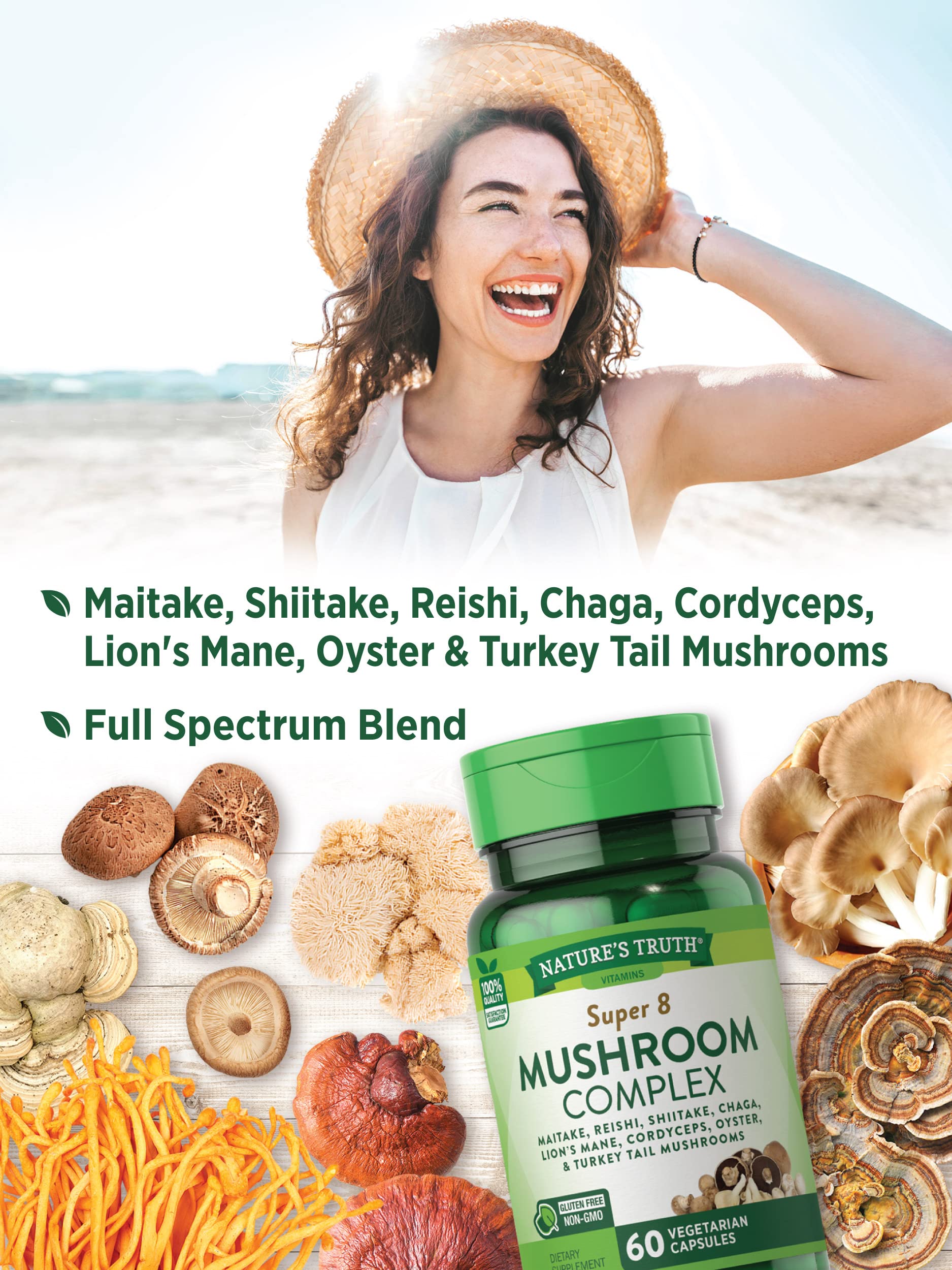 Nature's Truth Mushroom Complex Capsules | 60 Count | Full Spectrum Complex of Super 8 Mushrooms | Non-GMO, Gluten Free Supplement
