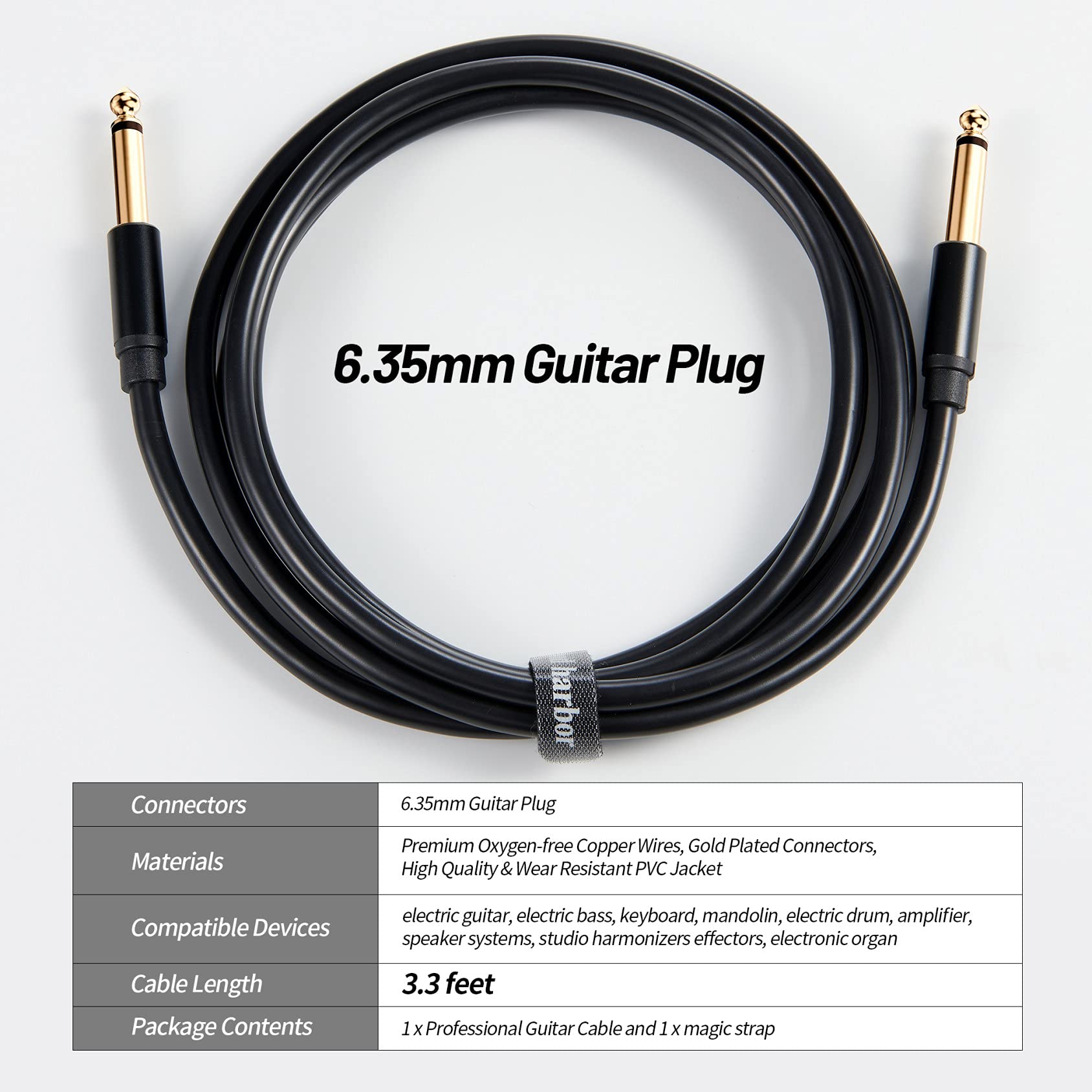 Sound harbor Guitar Cable, Instrument Cable 3.3 ft Electric Bass Guitar Cable