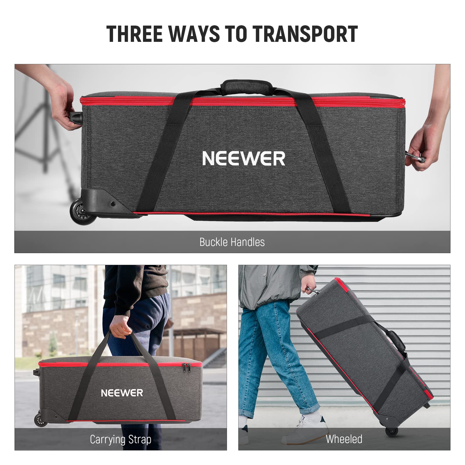 Neewer Trolley Case for Photo Studio Equipment, 30"x11"x11"/77x28x27cm, Tripod Rolling Bag with Wheels/Straps/Padded Compartment/Handle for Light Stands, Strobes, Photography Accessories, PB005