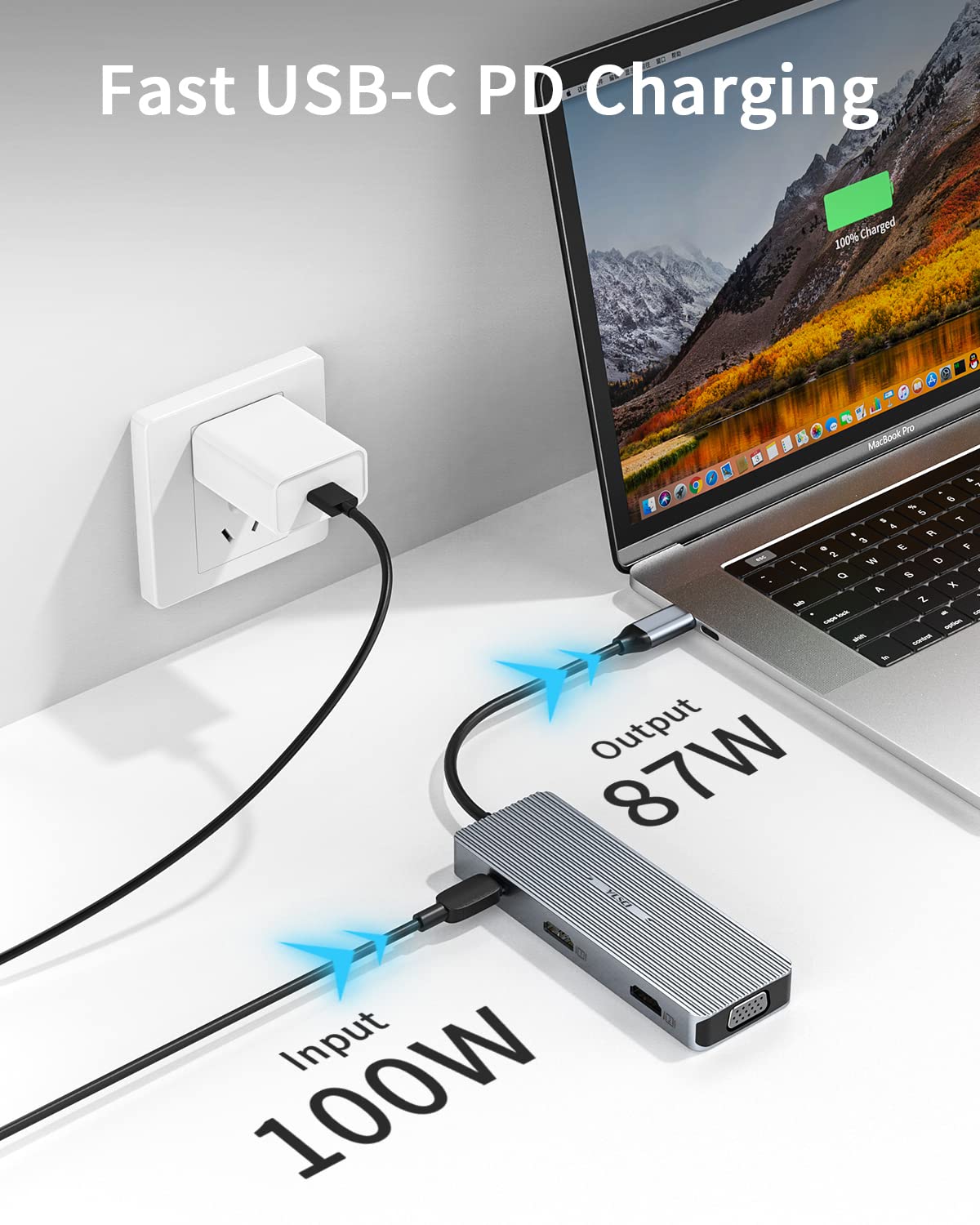 YLSCI USB C Hub, 9 in 1 USB C Hub, 2xHDMI, VGA, USB 3.0, 2xUSB 2.0, 100W PD, SD/TF-Reader, Used in MacBook Air/MacBook Pro/Surface Pro