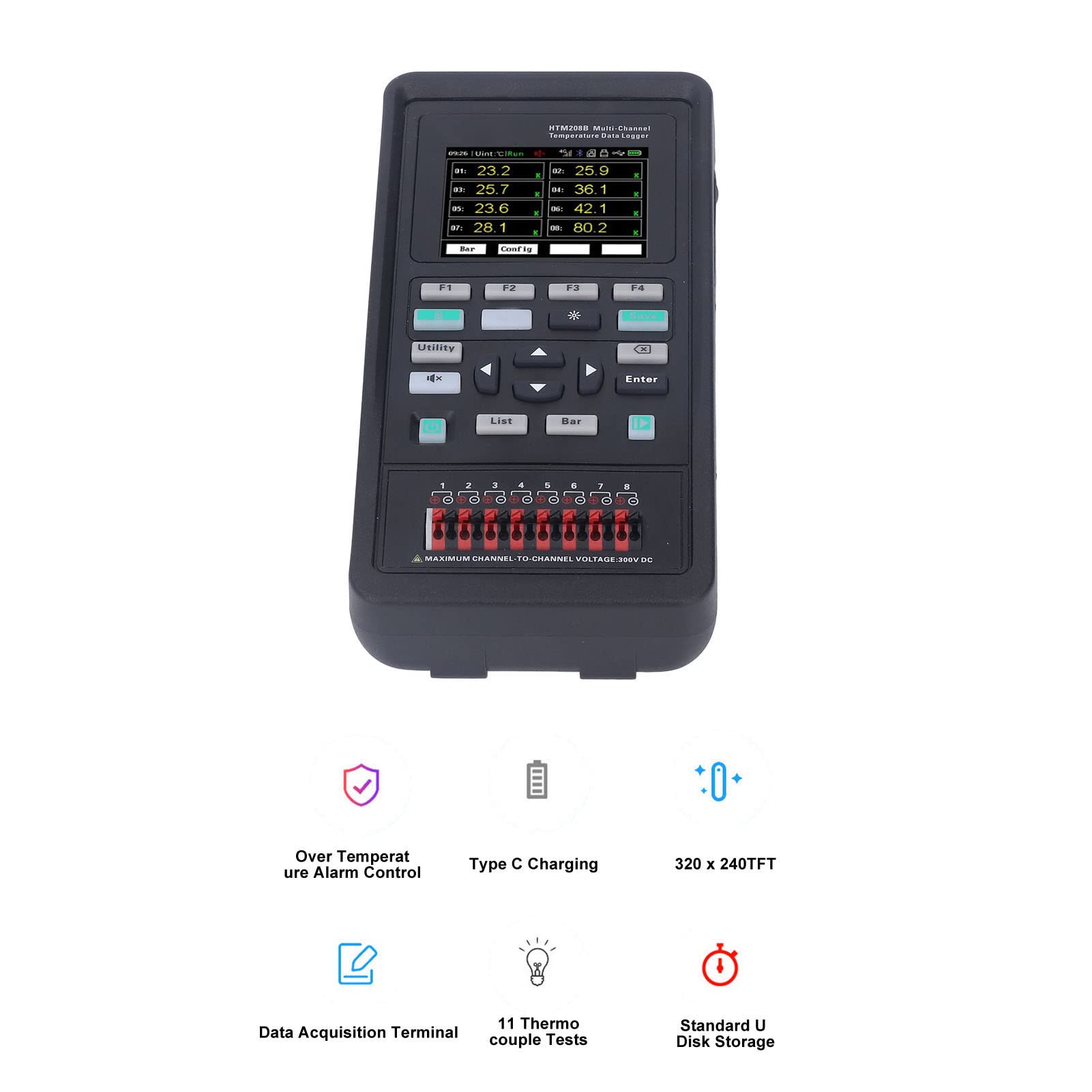 Temperature Measuring Device, multichannel Type C Temperature Tester, Electronic Test Communication US Plug