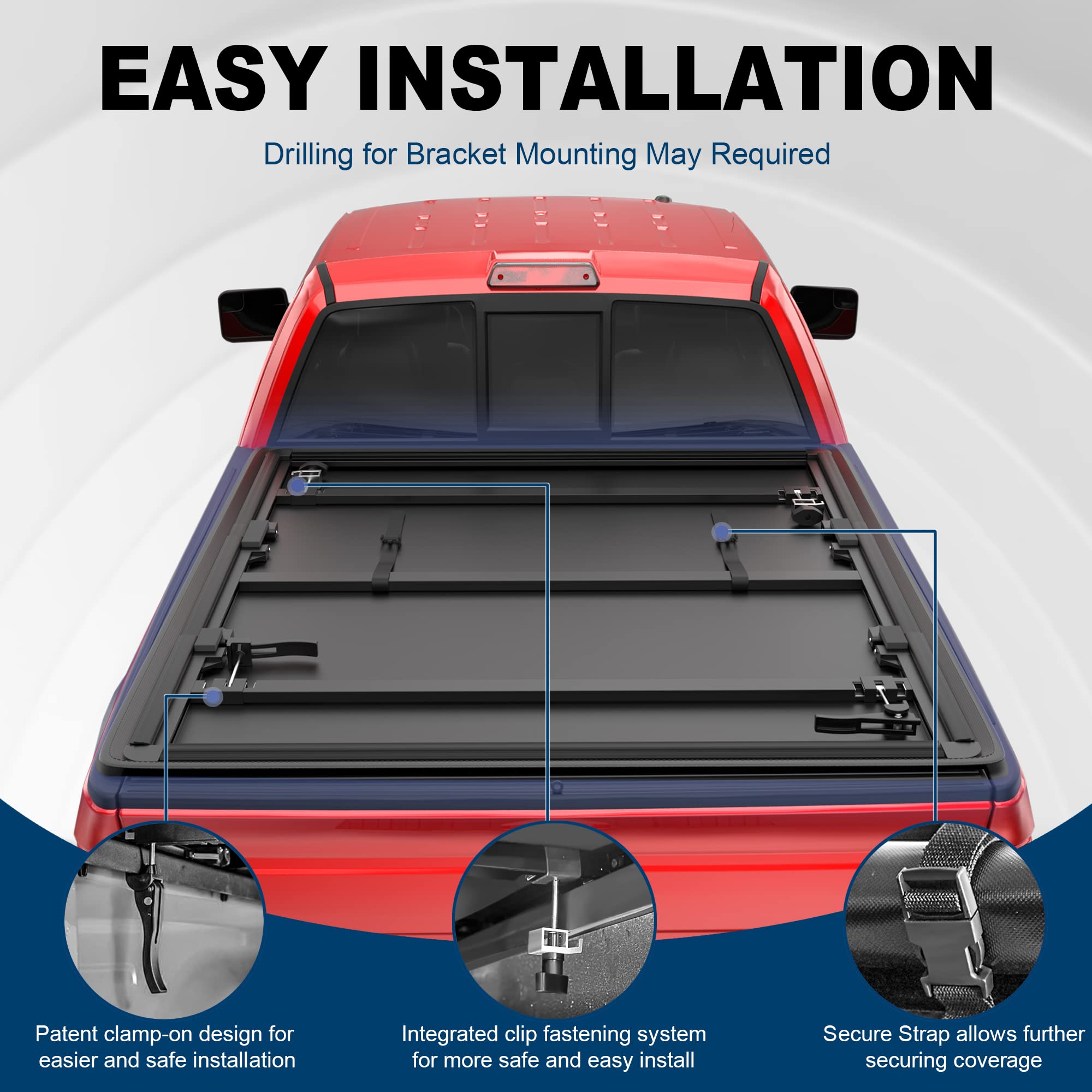 MOSTPLUS Tri 3-Fold 5.5 FT Soft Fold Truck Bed Tonneau Cover Compatible for 2009-2014 Ford F150 F-150 Styleside (Excl Raptor Series)