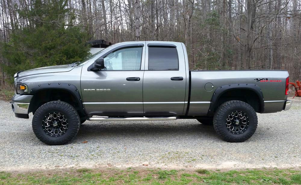 MaxMate Fender Flares Compatible with 2002-2008 Dodge Ram 1500; 2003-2009 2500 3500 (Not Fit 06-09 8ft Bed models), Fine-Textured Paintable Bolt-Riveted Style 4pc | TFD84078