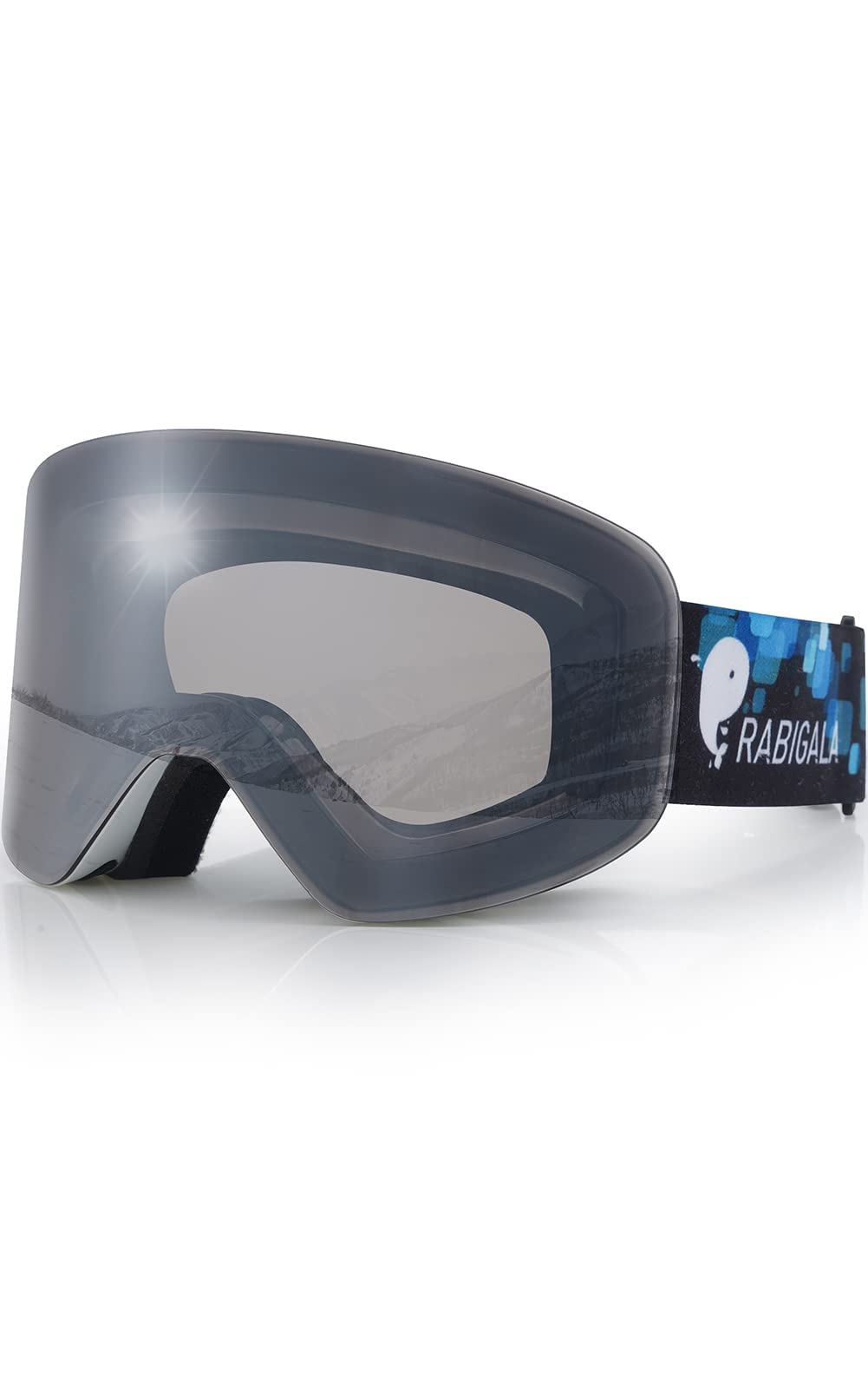 RABIGALA Ski Goggles with Detachable Lens, Frameless Magnetic Interchangeable Lens Anti-Fog 100% UV Protection Snowboard Snow Goggles (silver/revo)