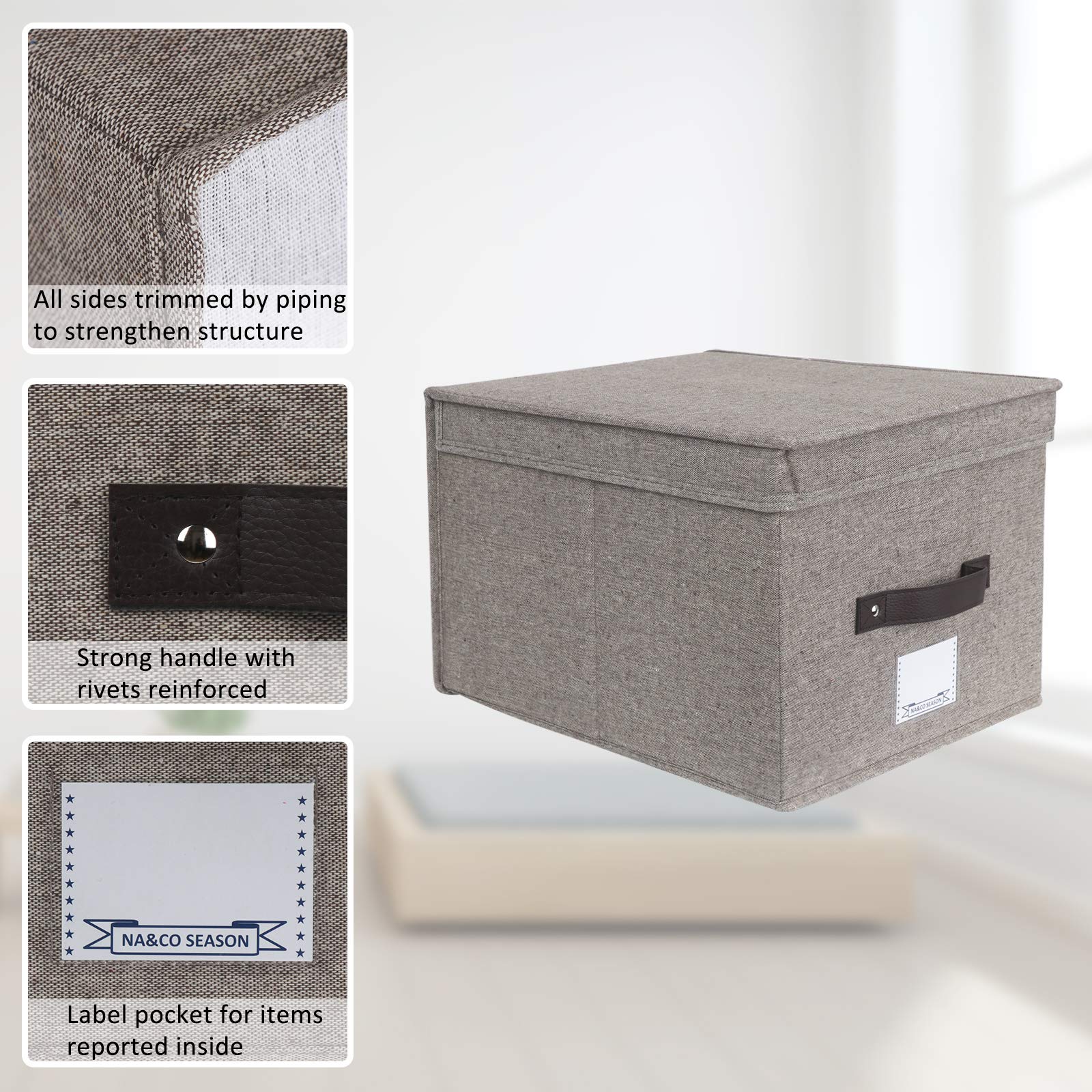NA&CO SEASON 3 Pack Folding Hand-held Storage Cubes Bin with Lids, Collapsible Decorative Storage Boxes, Large Boxes for Shelves, Cubic Storage Boxes for Household, Closet, Cabinet, Office(brown)