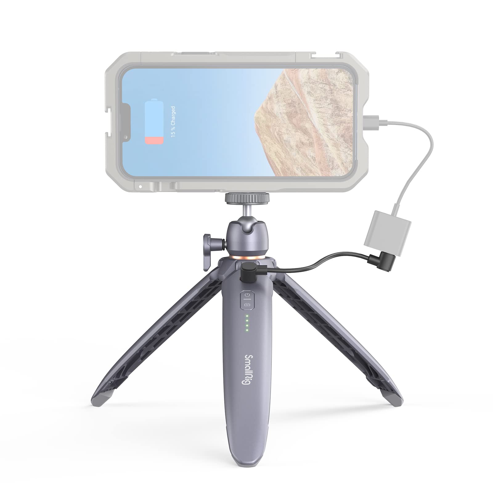 SmallRig Charging Mini Tripod for iPhone Cameras DSLRs Gopro, Handle Grip Desktop Tripod with Wireless Control Button 360° Ball Head and Power Display, for Vlogging Video Shooting Filming -3534