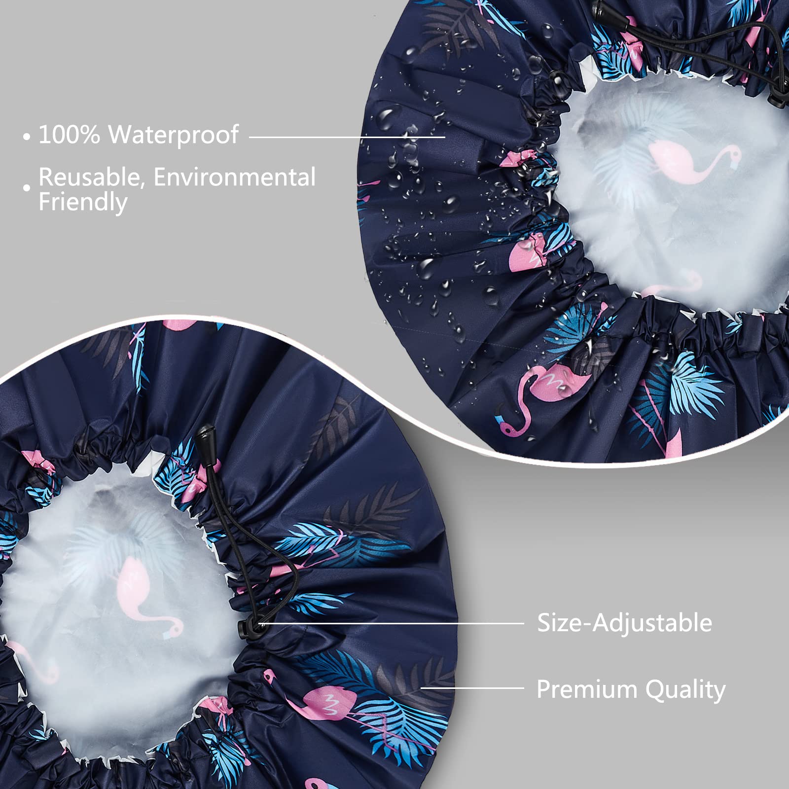 TRENDYSUPPLY Shower Cap, Large Adjustable & Reusable, Double-Layer for Dreadlocks, Waterproof Bath Cap for Women, Girls, Braids, SPA, Long Hair(flamingo)