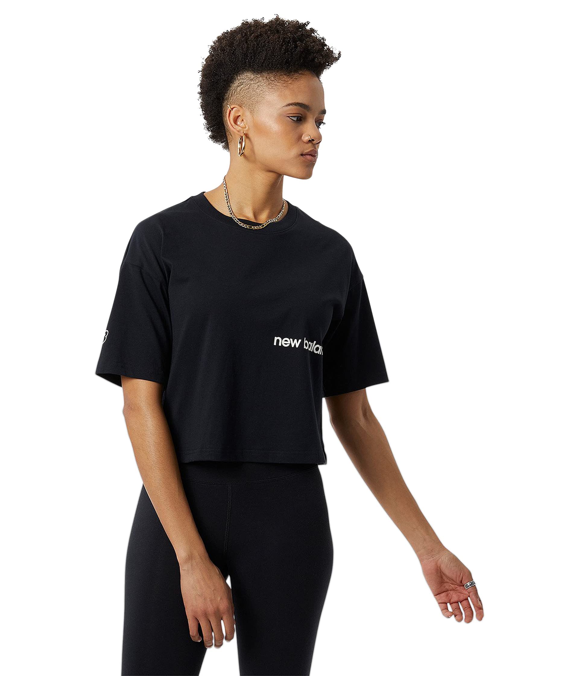 New Balance Women's NB Essentials Short Sleeve 22, Black Graphic, Medium