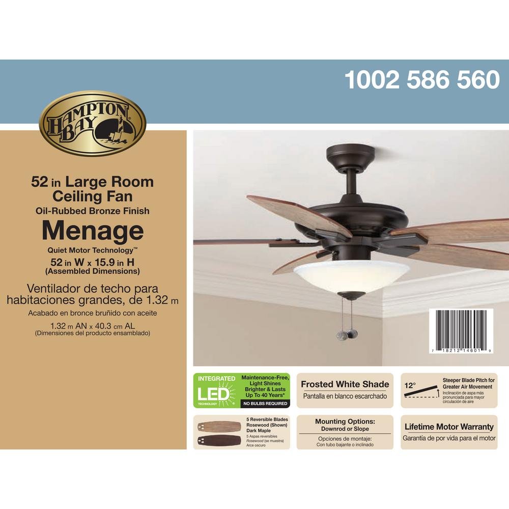 Menage 52 in. Integrated LED Indoor Oil Rubbed Bronze Ceiling Fan