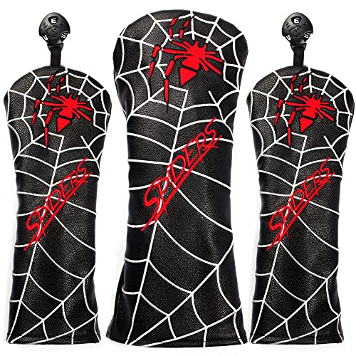 PU Leather Spider Embroidery Golf Club Head Covers for Taylormad Driver Fairway Woods Hybird (Black Hybird Cover)
