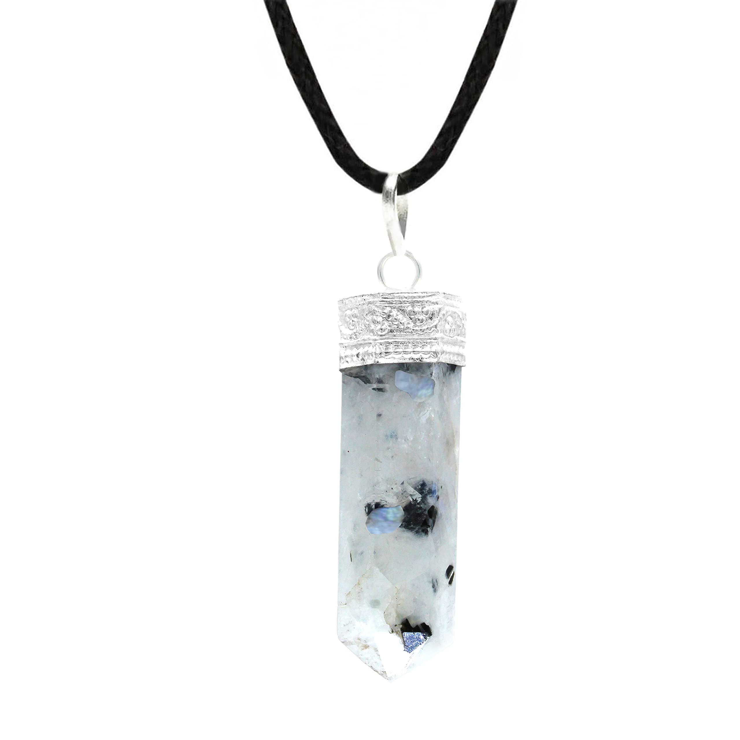 Rainbow Moonstone Crystal Healing Pendant - For Crown Chakra | Enhances Intuition And Stability. Relieves Emotional Stress. Brings Hope, Luck, Abundance, Harmony And Fortune. Protective Talisman