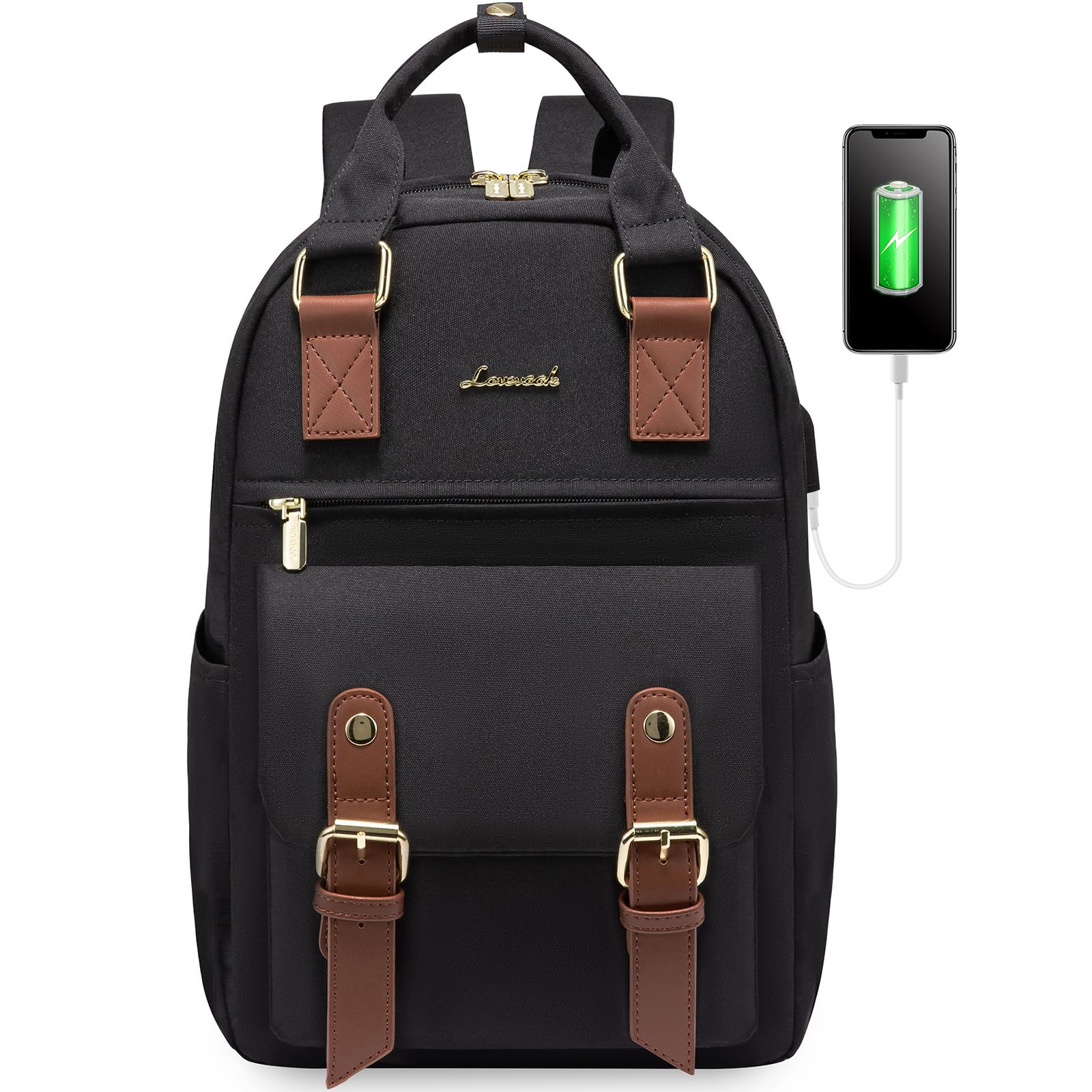 LOVEVOOK Backpack Purse for Women,Cute Waterproof Small Backpack with USB Port,Fashion Mini Backpack Casual Daypack for Travel College Work Daily,Black-Brown
