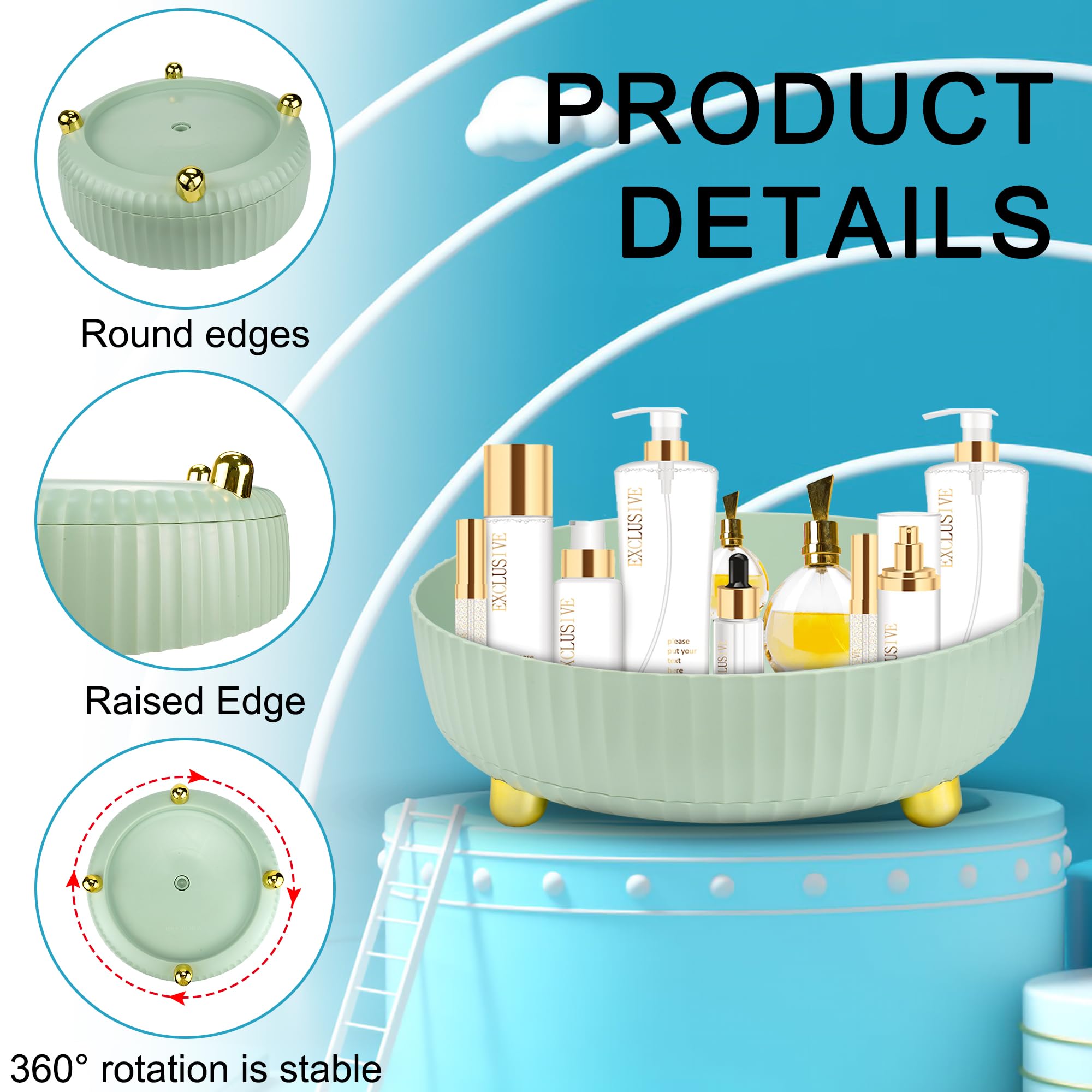 Nackiy Makeup Perfume Organizer Lazy Susan Rotating Makeup Organizer for Vanity, Bathroom Makeup Carousel Spinning Holder Rack, 360 Degree Perfume Organizer (Mint Green)