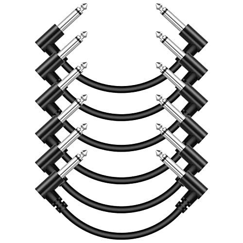 Sovvid 6 Inch 6 Pack Guitar Patch Cables, Black Guitar Pedal Cable Effect Cable Cord, 1/4" inch TS Guitar Patch Cable Right Angle